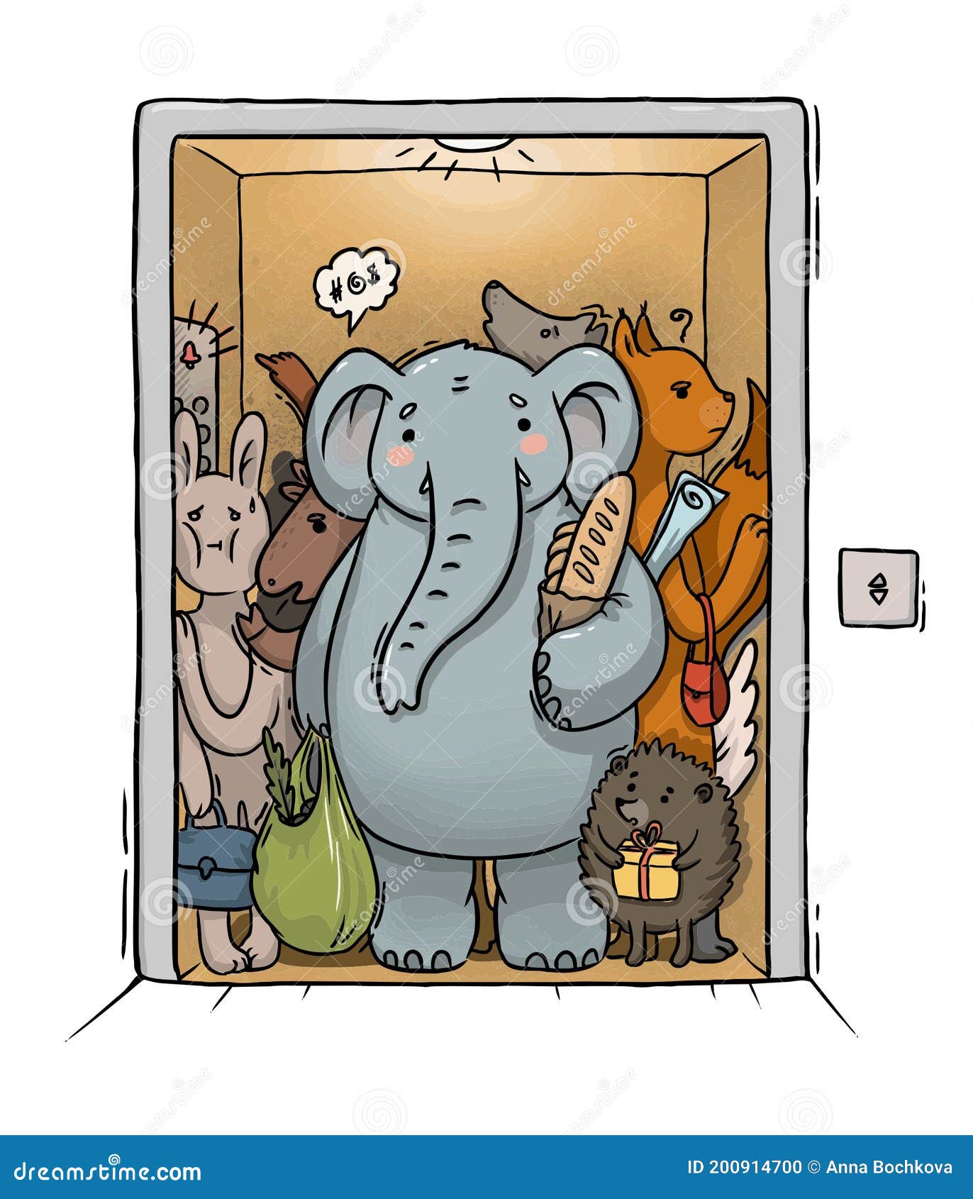 Illustration Overloaded Elevator with Different Animals and an Elephant ...