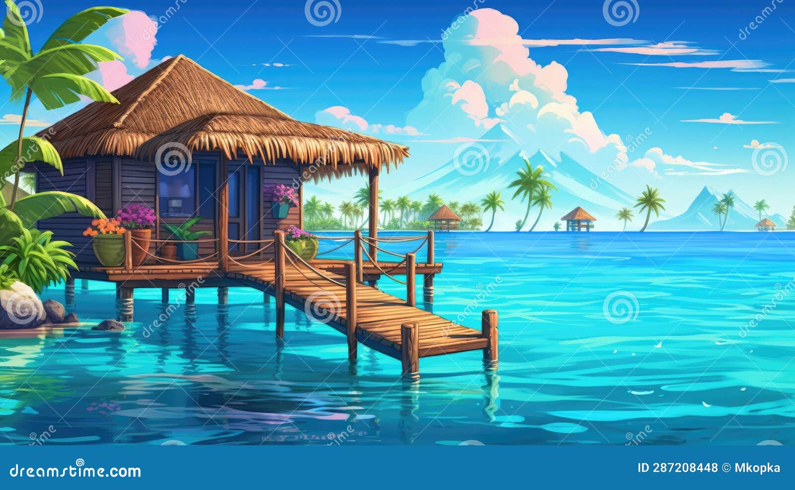 Illustration of an Overwater Bungalow in the Maldives Stock ...