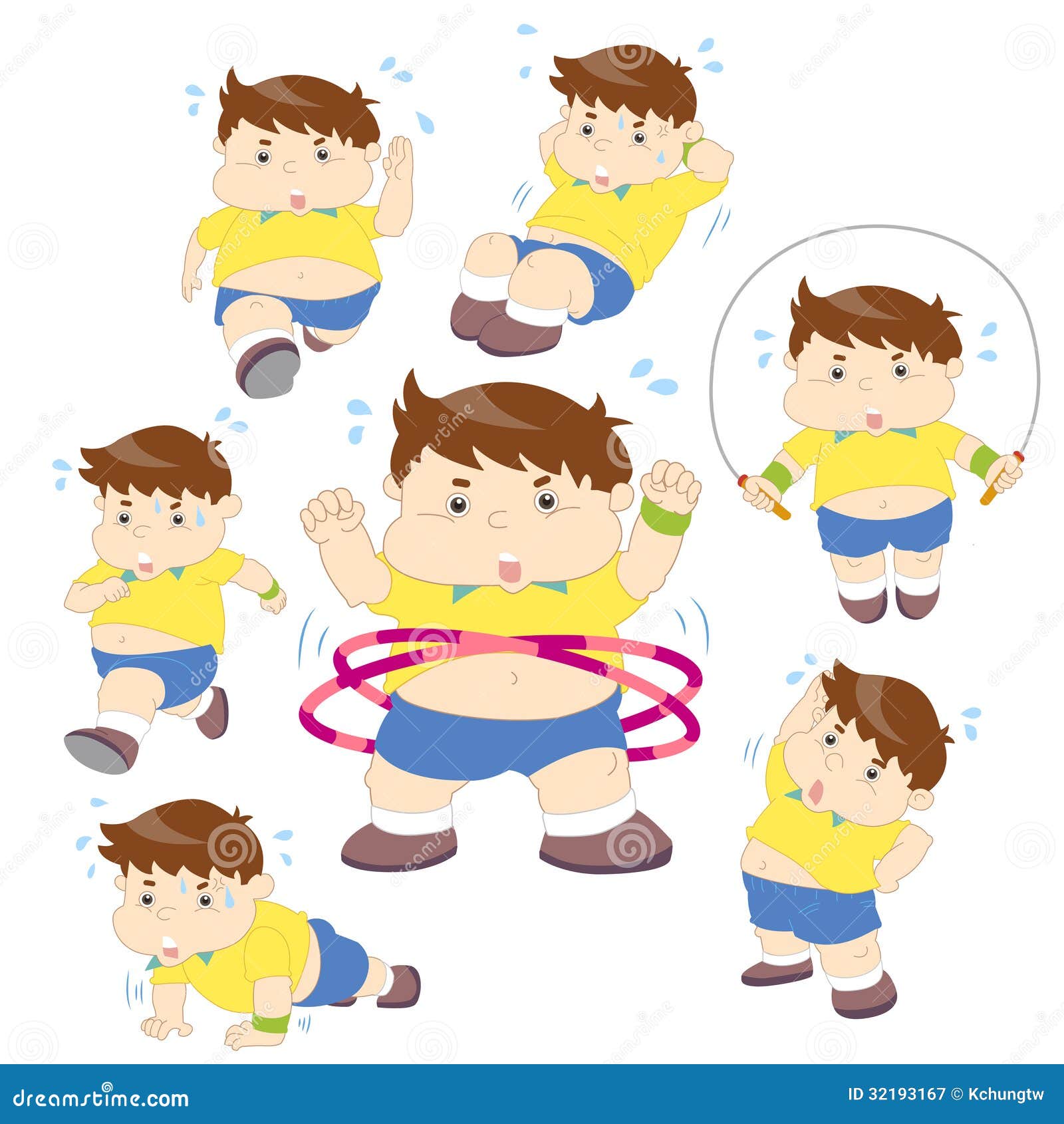Illustration of Overweight Boy Fitness Collection Stock Vector ...