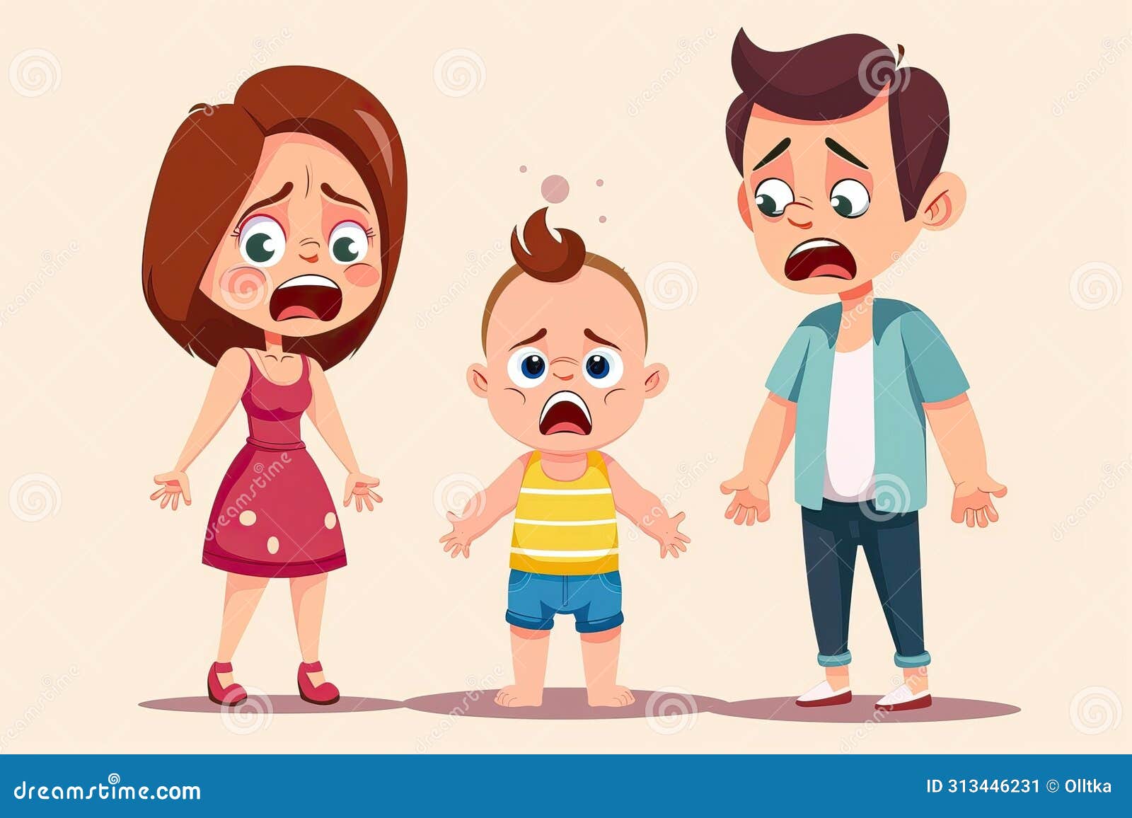 Illustration of Overwhelmed Parents and Crying Baby Stock Illustration ...