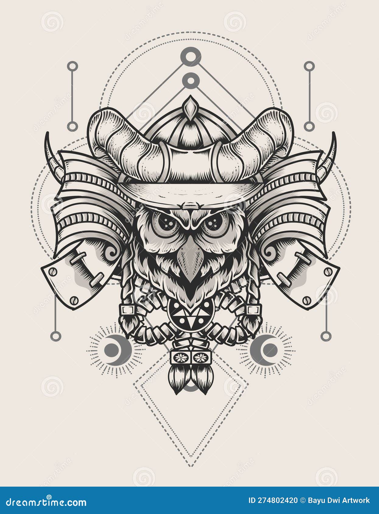 Illustration Owl Bird Head with Samurai Helmet Stock Vector ...