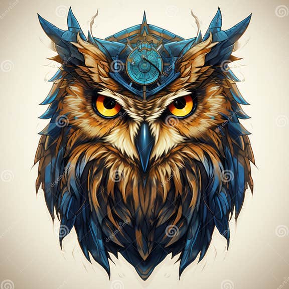 An Illustration of an Owl with Blue Eyes Stock Illustration ...