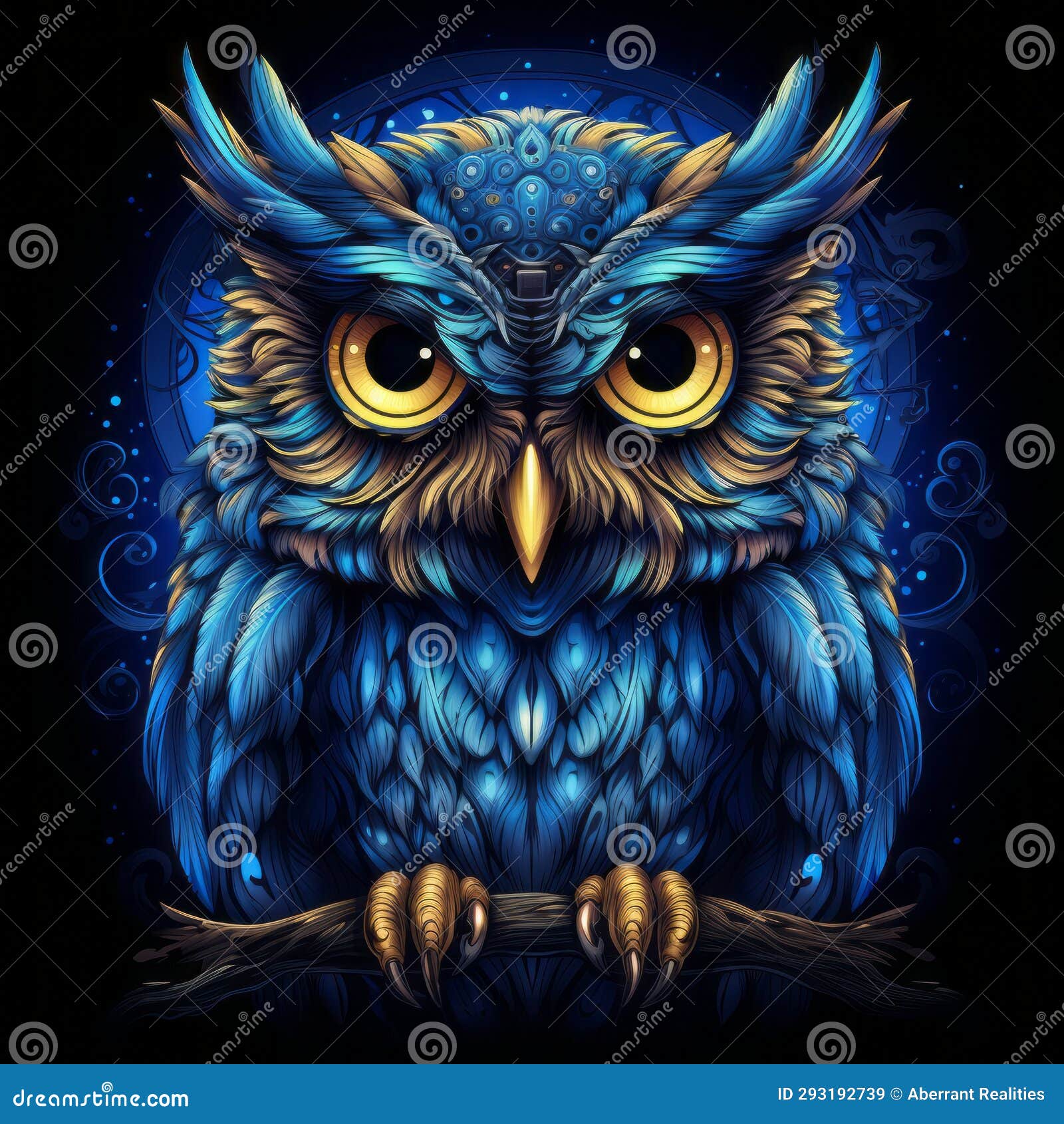 An Illustration of an Owl with Blue Eyes Stock Illustration ...