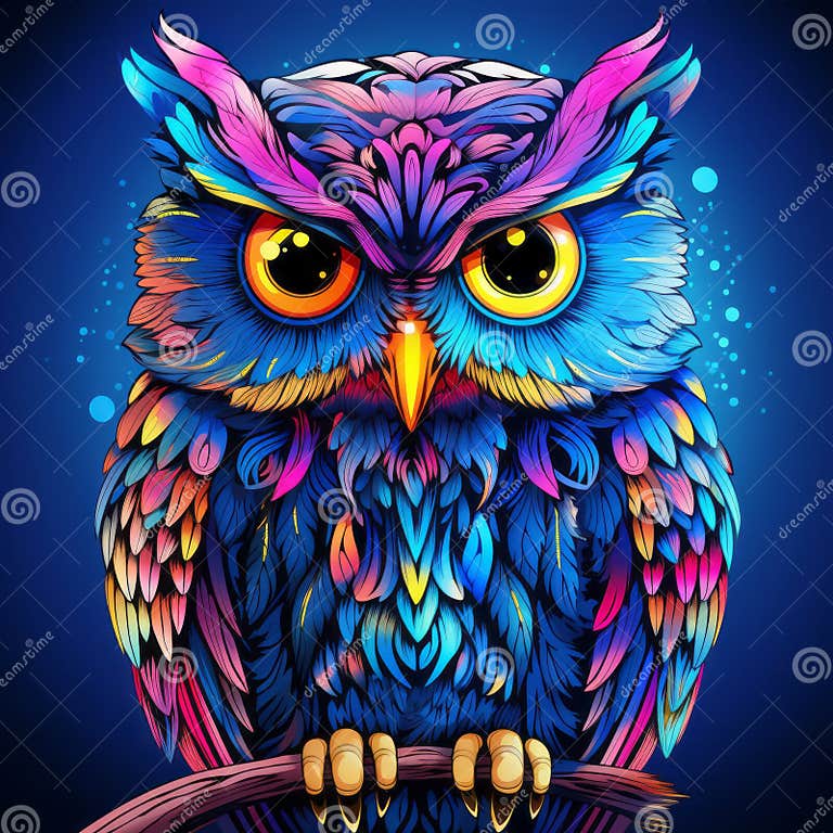 An Illustration of an Owl with Bright Colors Stock Illustration - Illustration of prey, yellow ...