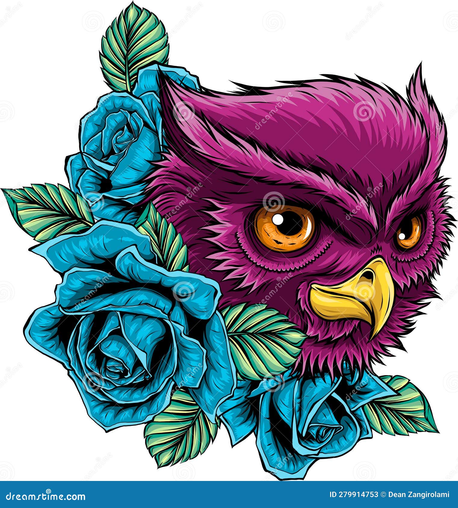 Vector Illustration of Owl Head with Rose Flowers Stock Vector ...