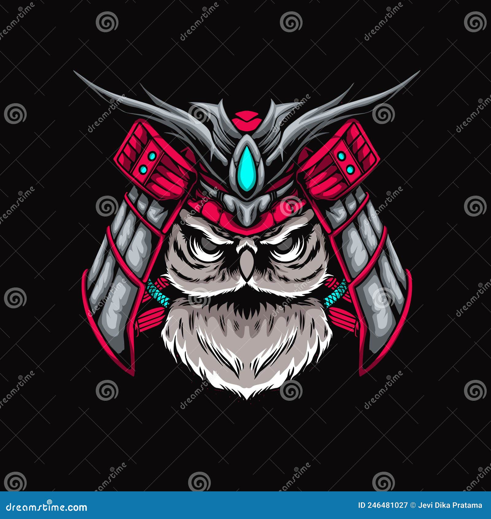 Illustration of an Owl Head with a Samurai Stock Illustration ...