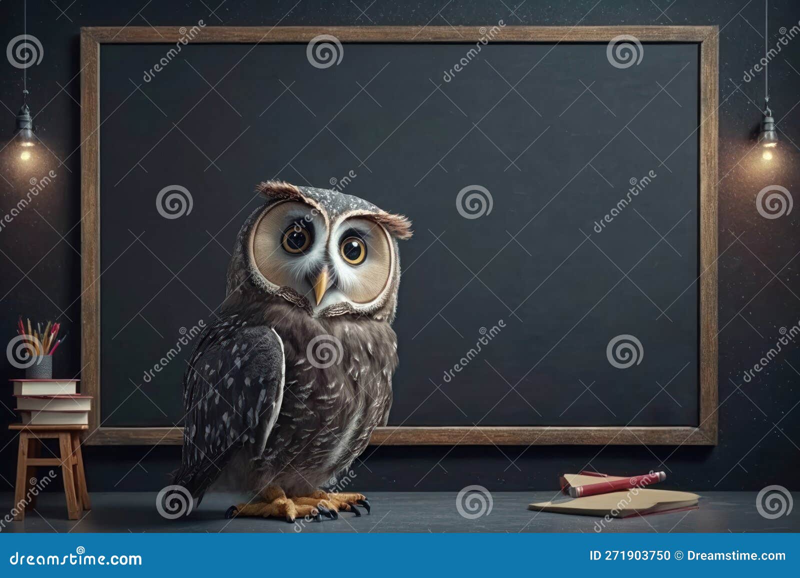 Illustration of an Owl Stands on Blank Blackboard. AI Generation Stock ...