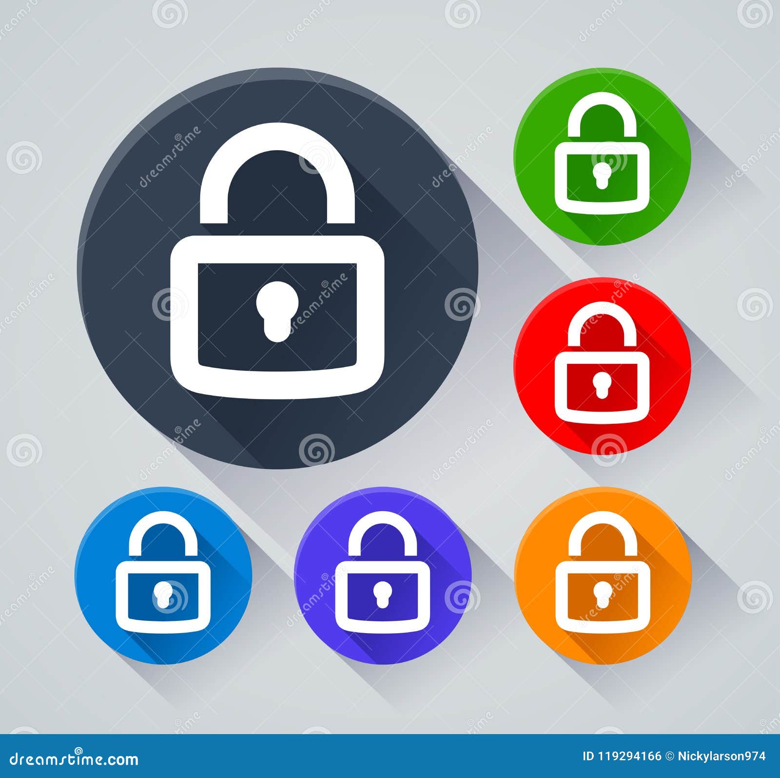 Padlock Circle Icons with Shadow Stock Vector - Illustration of padlock ...