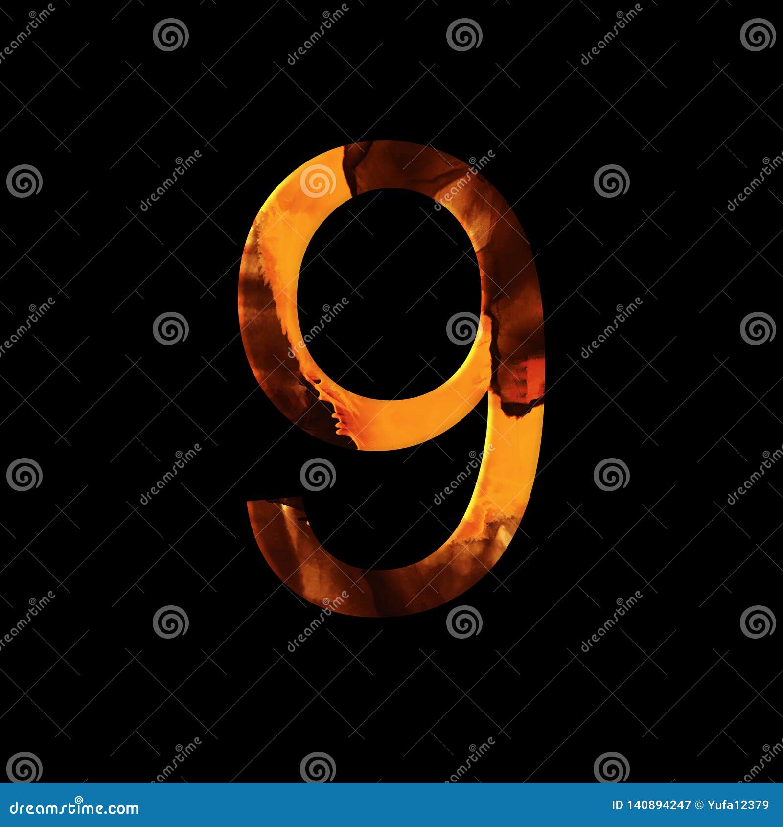 Illustration Painted Watercolor, Elements Design, Number 9 Stock ...