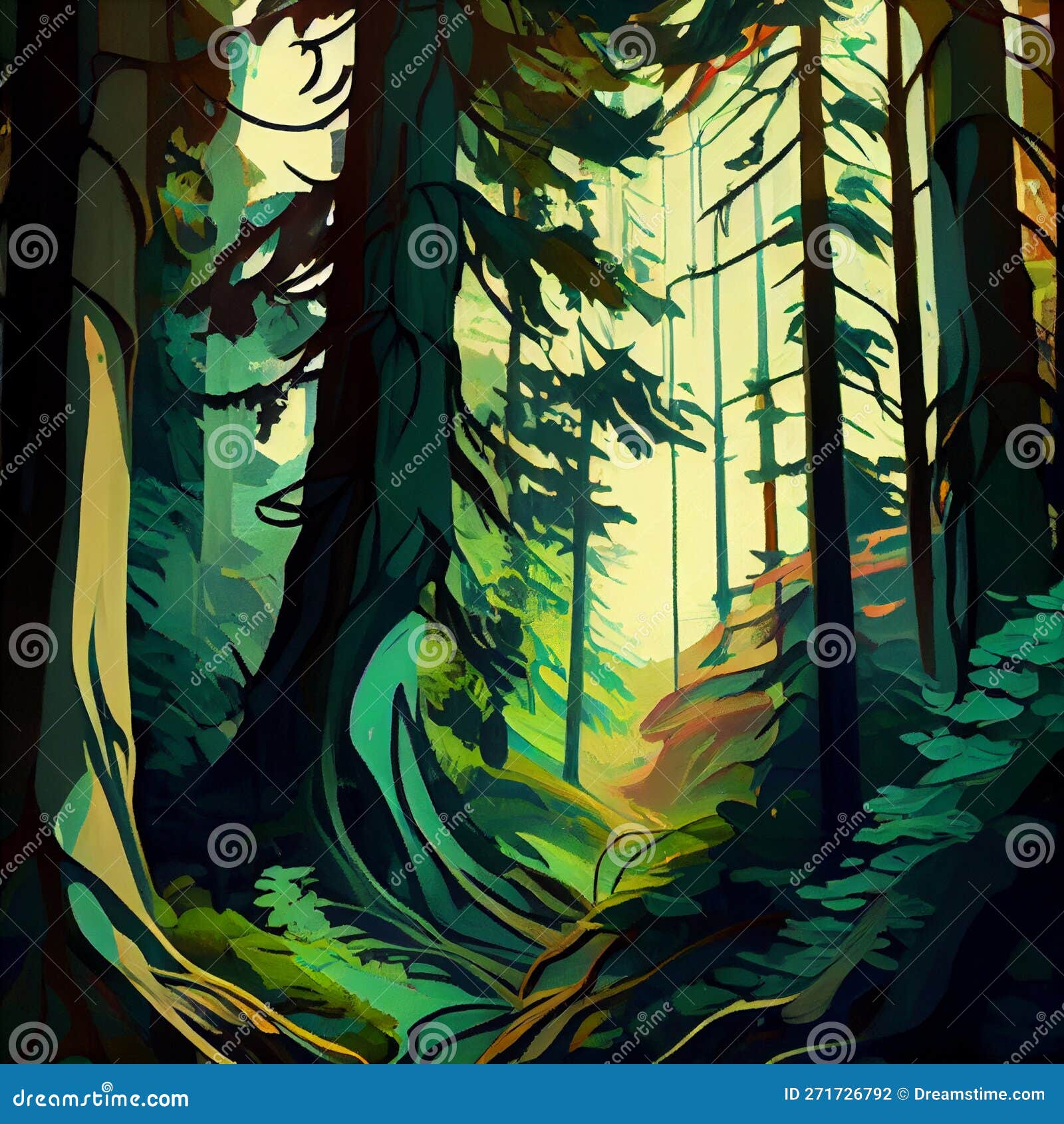 Illustration in a Painterly Style of a Forest Path Stock Illustration ...