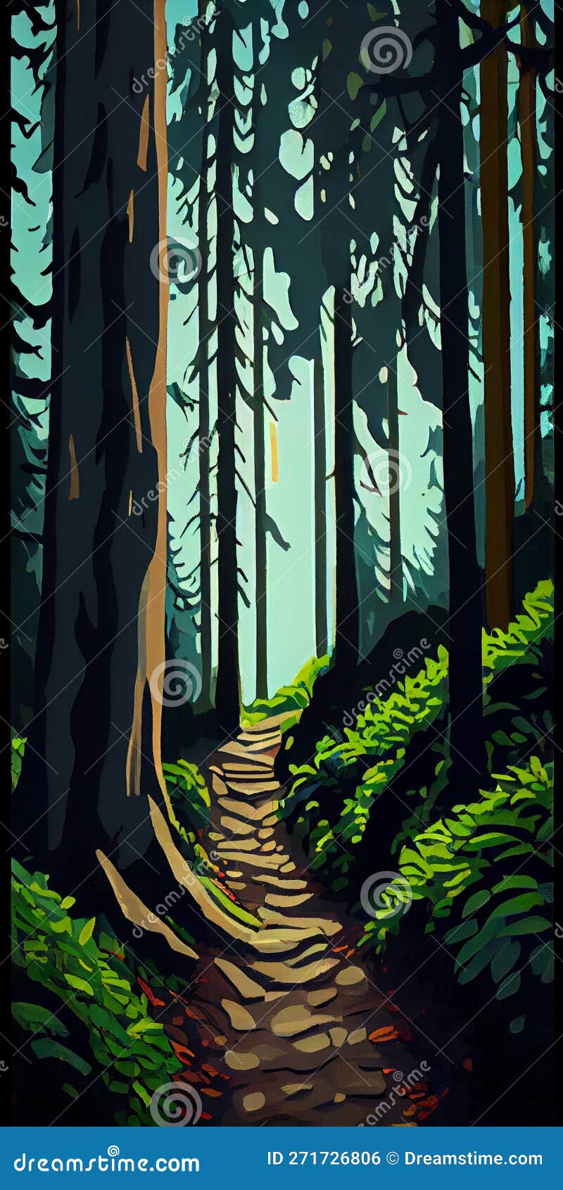 Illustration in a Painterly Style of a Forest Path Stock Illustration ...