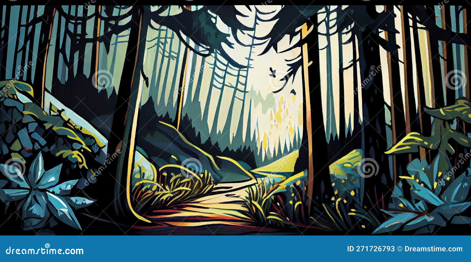 Illustration in a Painterly Style of a Forest Path Stock Image - Image ...