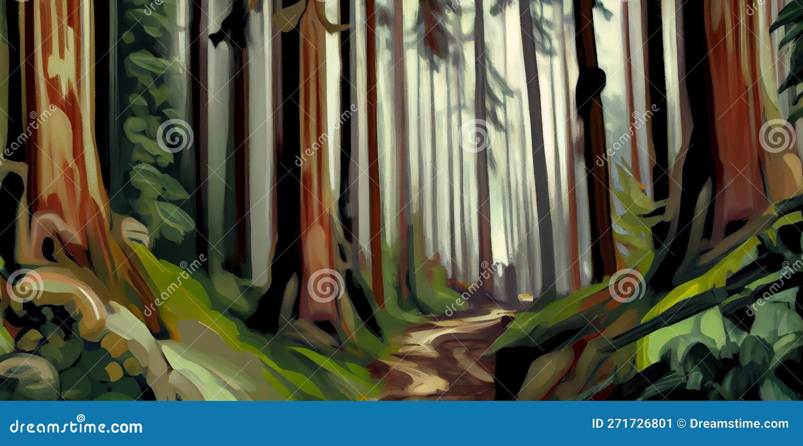 Illustration in a Painterly Style of a Forest Path Stock Image - Image ...