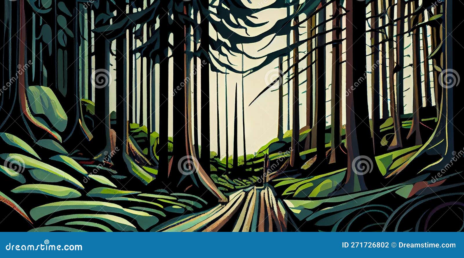 Illustration in a Painterly Style of a Forest Path Stock Photo - Image ...