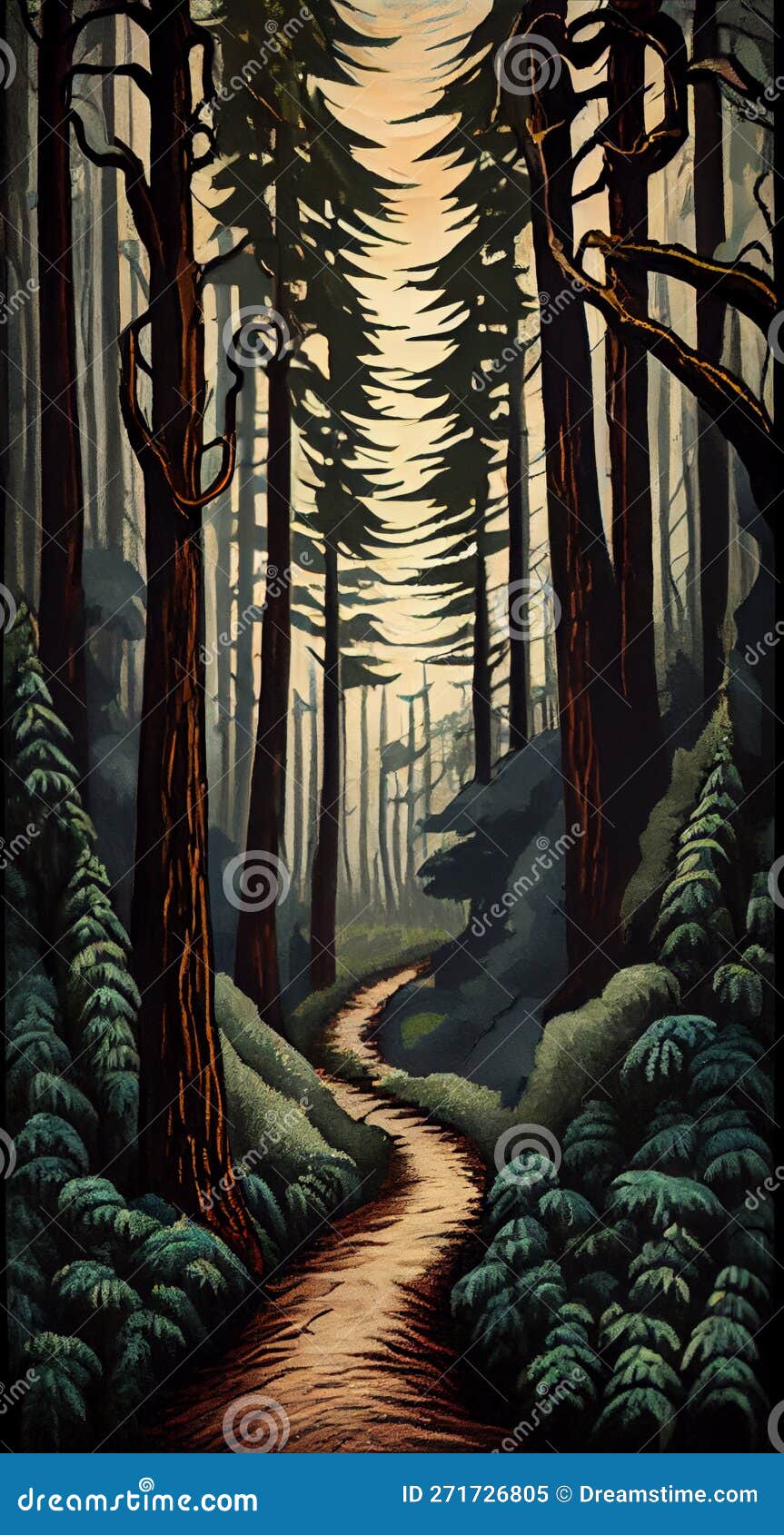 Illustration in a Painterly Style of a Forest Path Stock Illustration ...