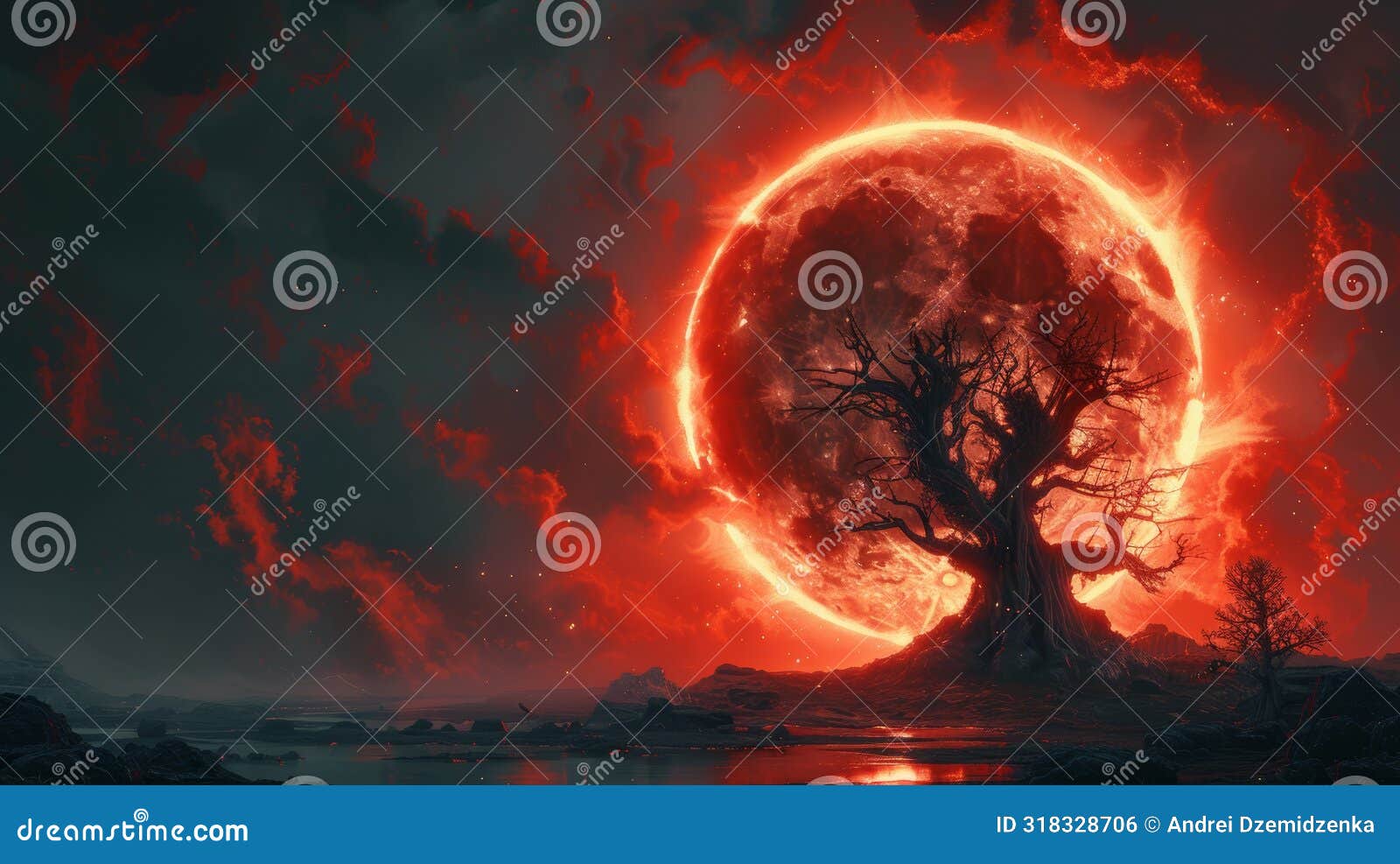 In this Illustration Painting, a Dead Tree without Leaves is Floating ...