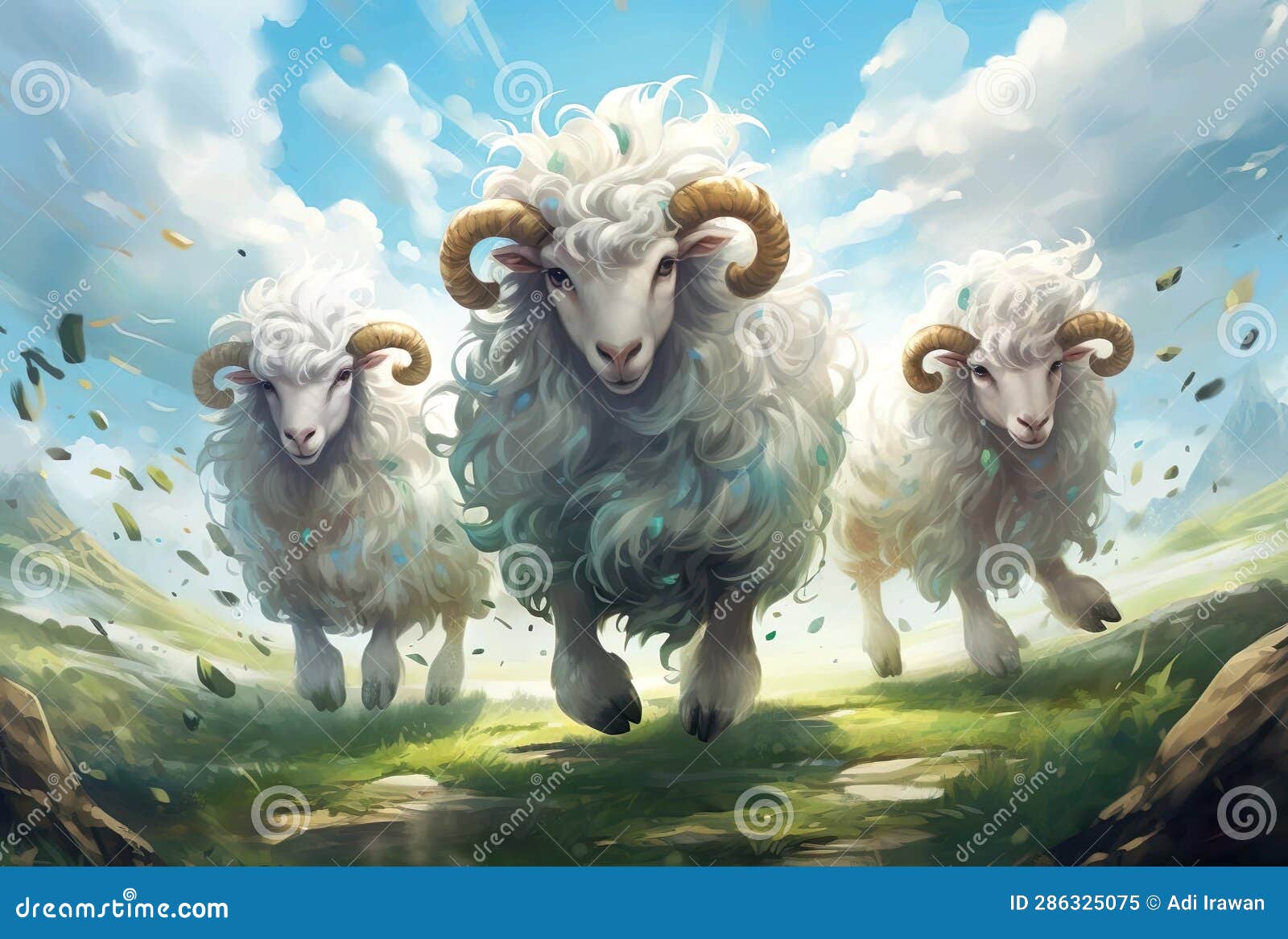 An Illustration Painting of Sheeps Running Stock Illustration ...