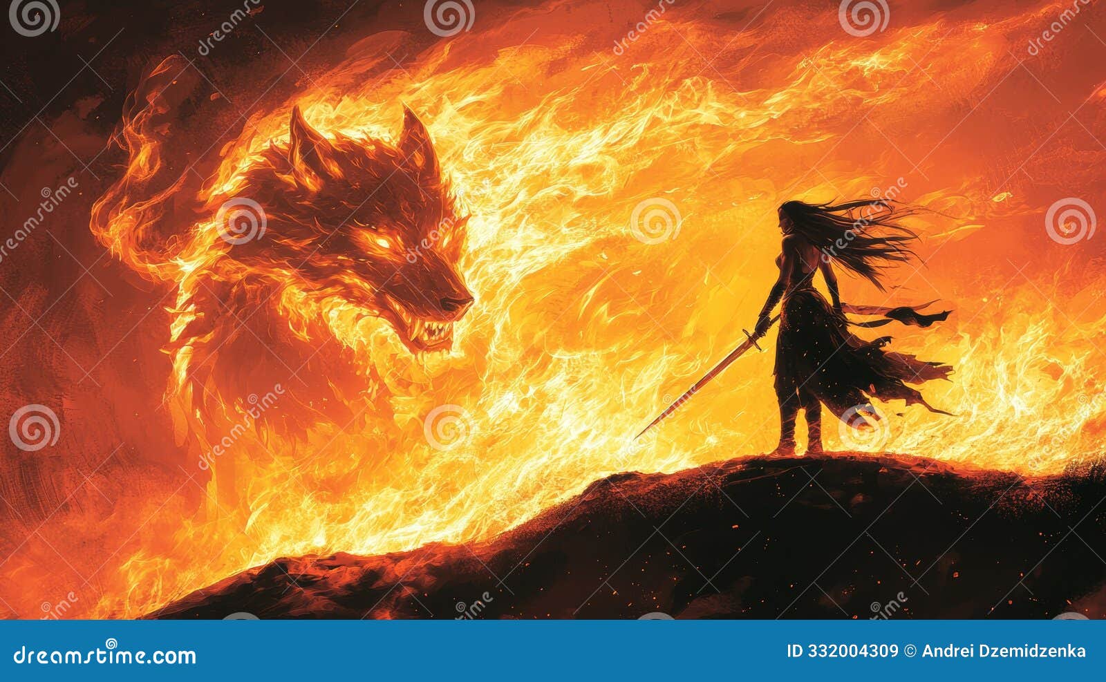 Magic Wolf In Hand Drawn Style. Magical Animal Illustration In ...