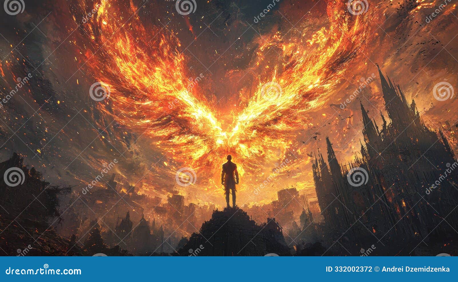 An Illustration Painting of a Wizard Summoning a Phoenix from Hell in a ...