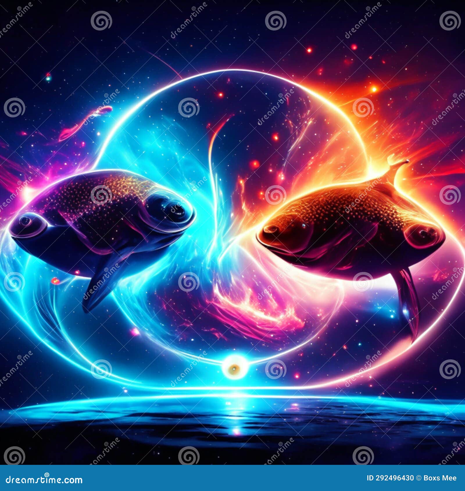 Illustration of a Pair of Fish in Front of a Full Moon Generative AI ...