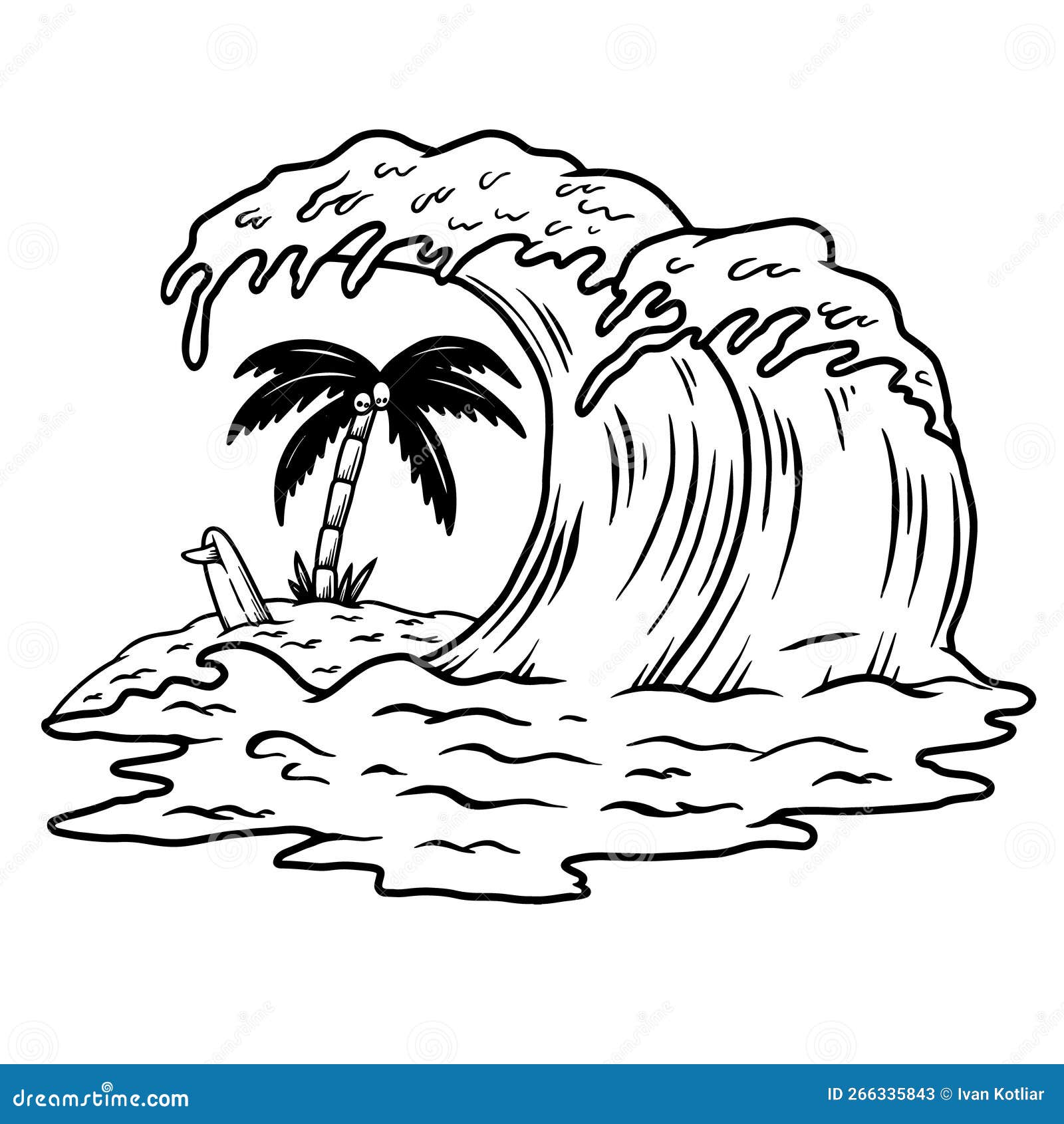 Illustration of Palm with Wave and Surfing Deck. Stock Vector ...