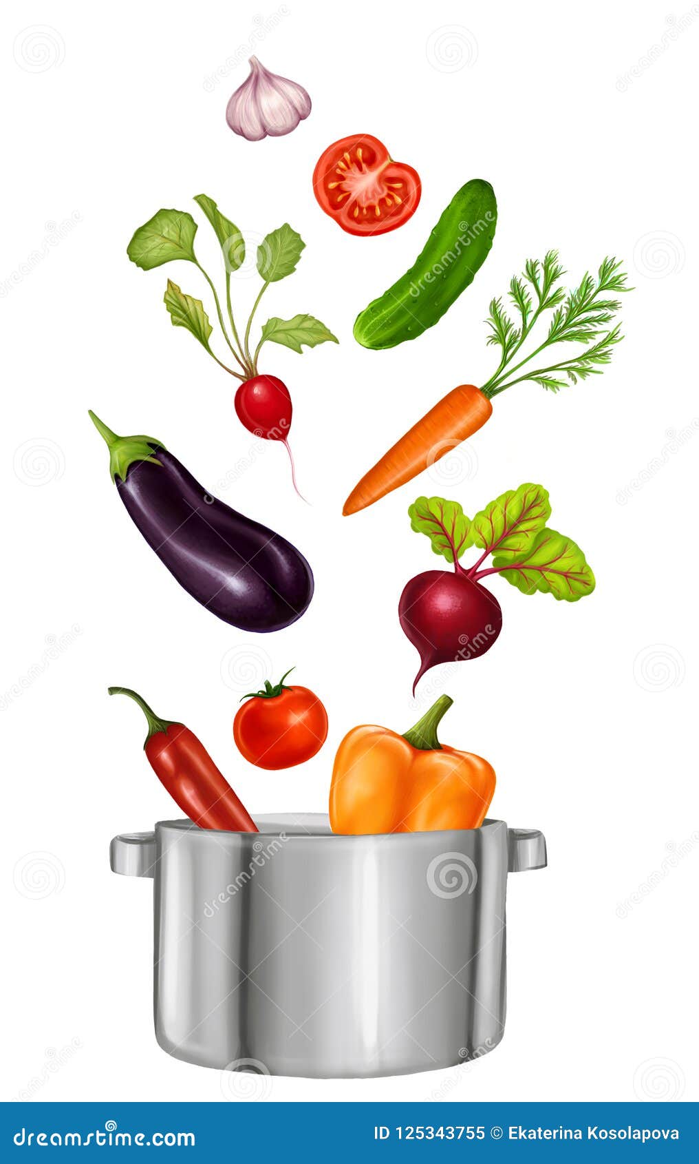 Illustration with a Pan and the Falling Vegetables Stock Illustration ...