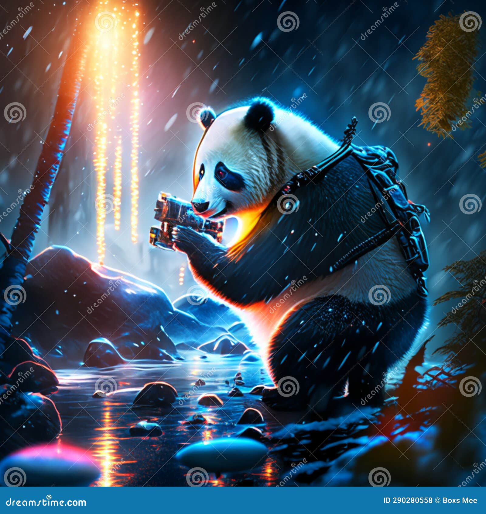 Illustration of a Panda in the Dark, 3d Rendering Generative AI Stock ...