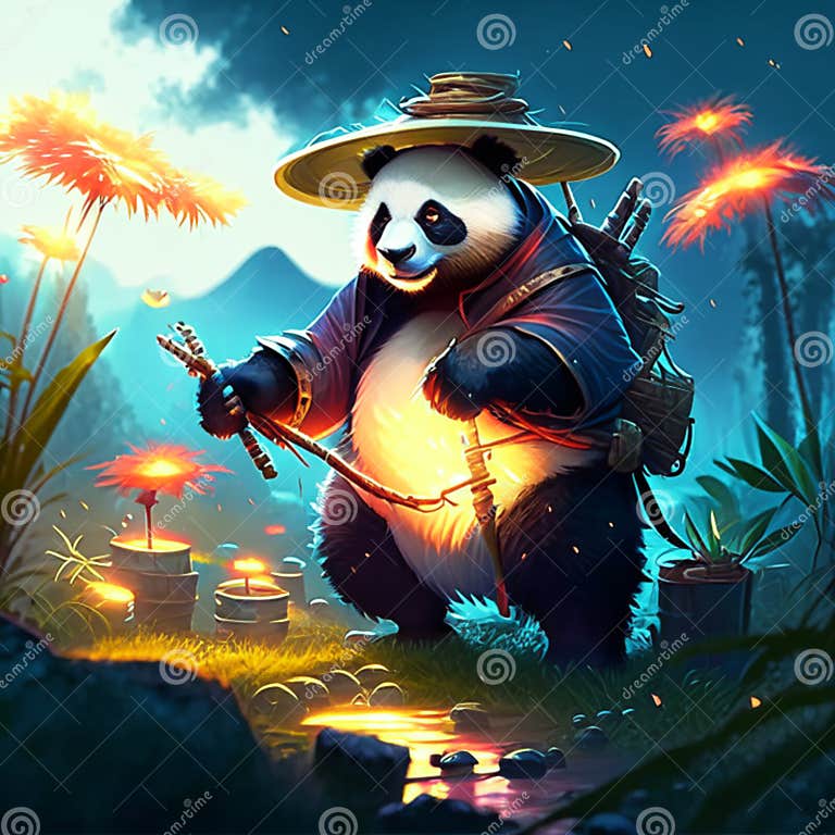 Illustration of a Panda in the Forest with Firework. Generative AI ...