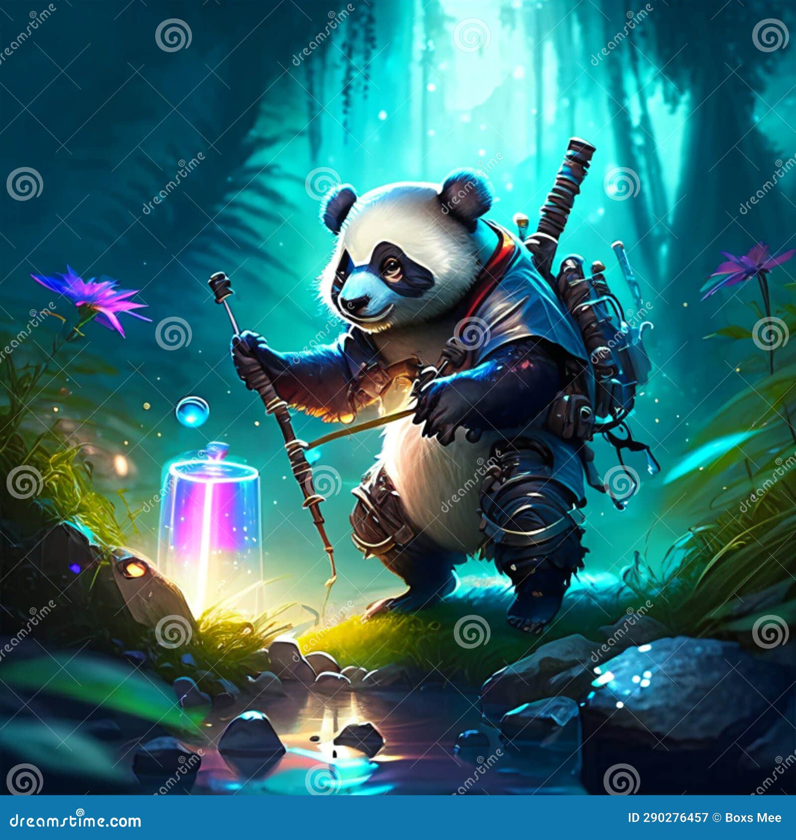 Illustration of a Panda in the Forest with a Sword in His Hand AI ...