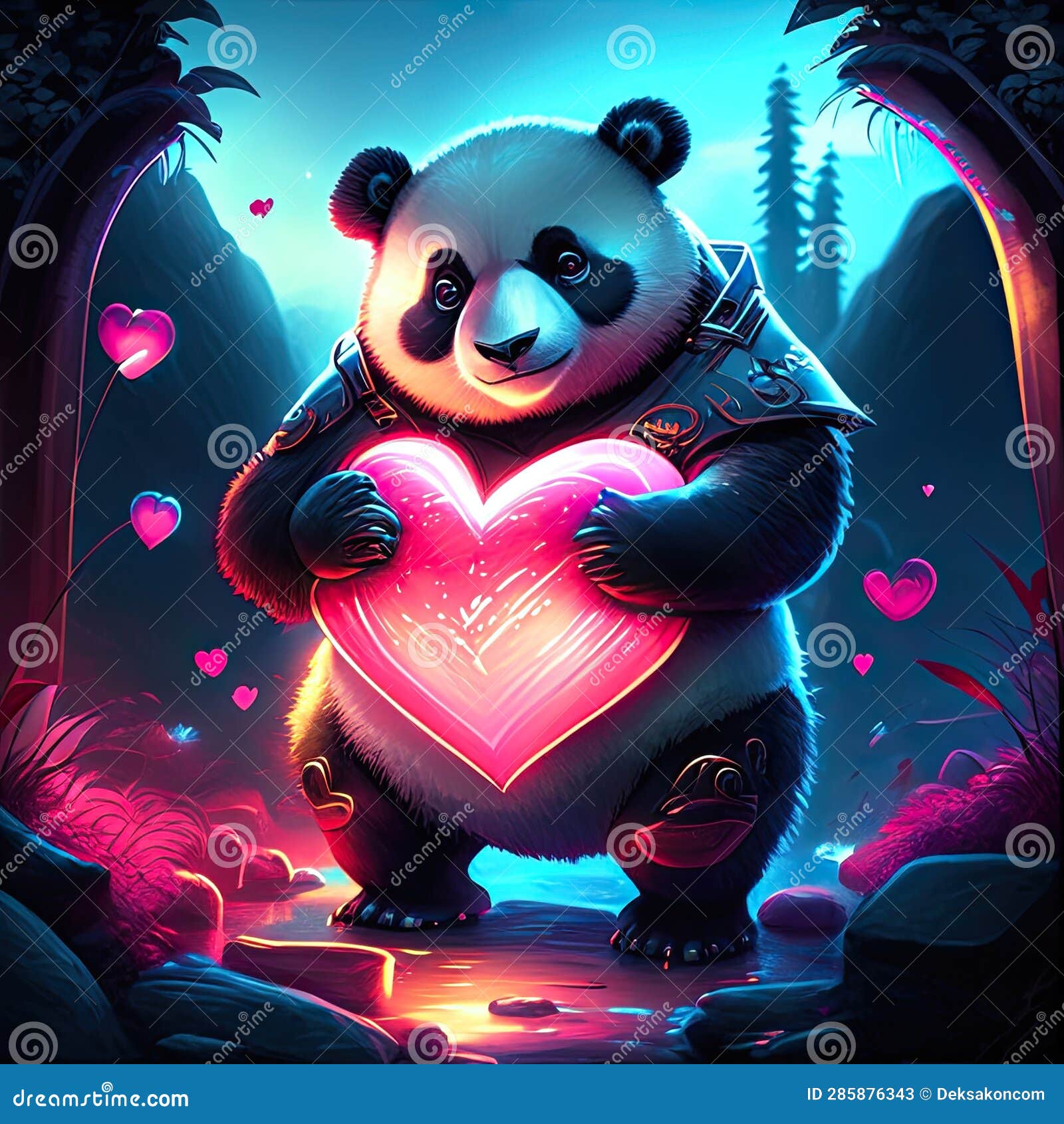 Giant Panda Hugging Heart Illustration Of A Panda Holding A Heart In