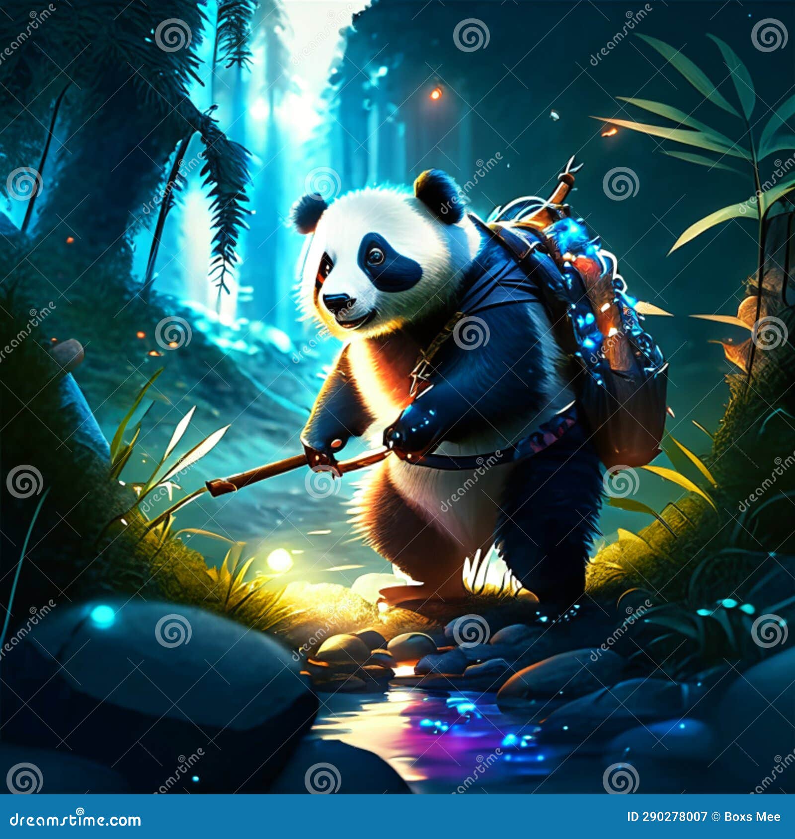 Illustration of a Panda in the Jungle with a Flashlight. AI Generated ...
