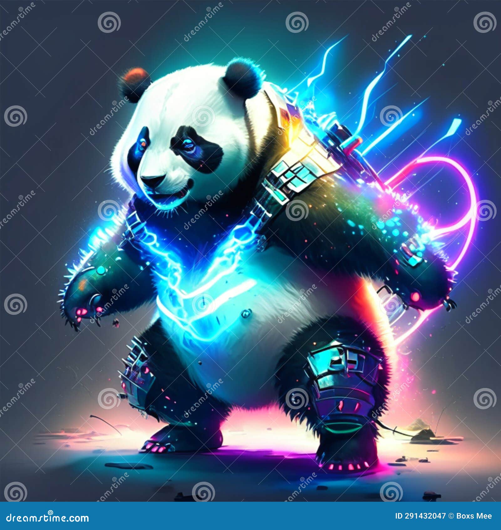 Illustration of a Panda in the Neon Light, 3d Rendering Generative AI ...