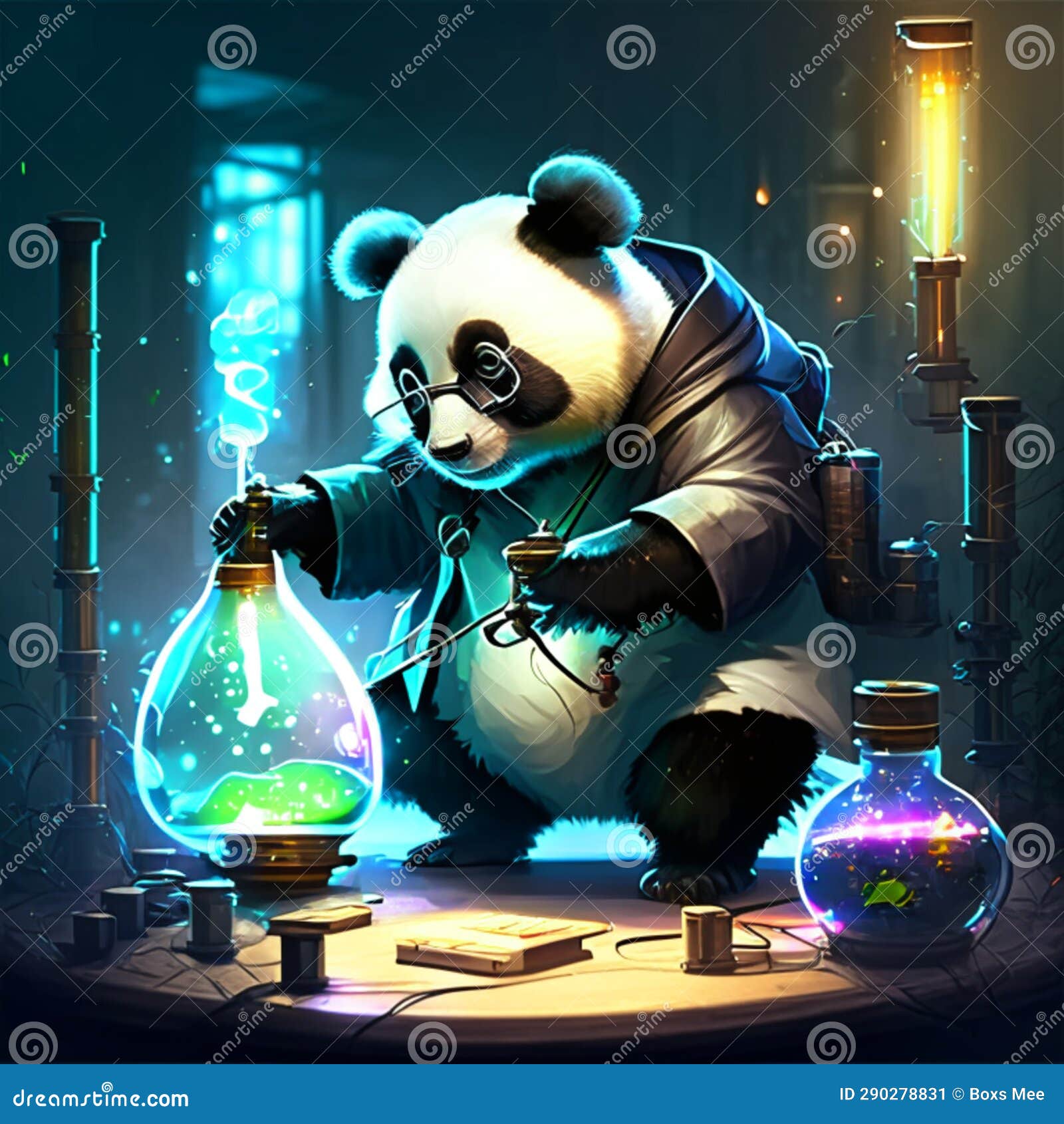 Panda Scientist Cute Creative Kawaii Cartoon Mascot Logo Stock ...