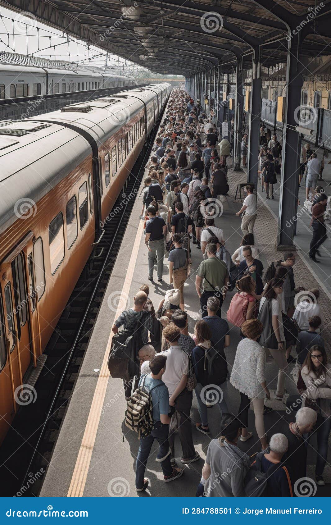 Illustration, Passenger Getting on the Train at the Station, Ai ...