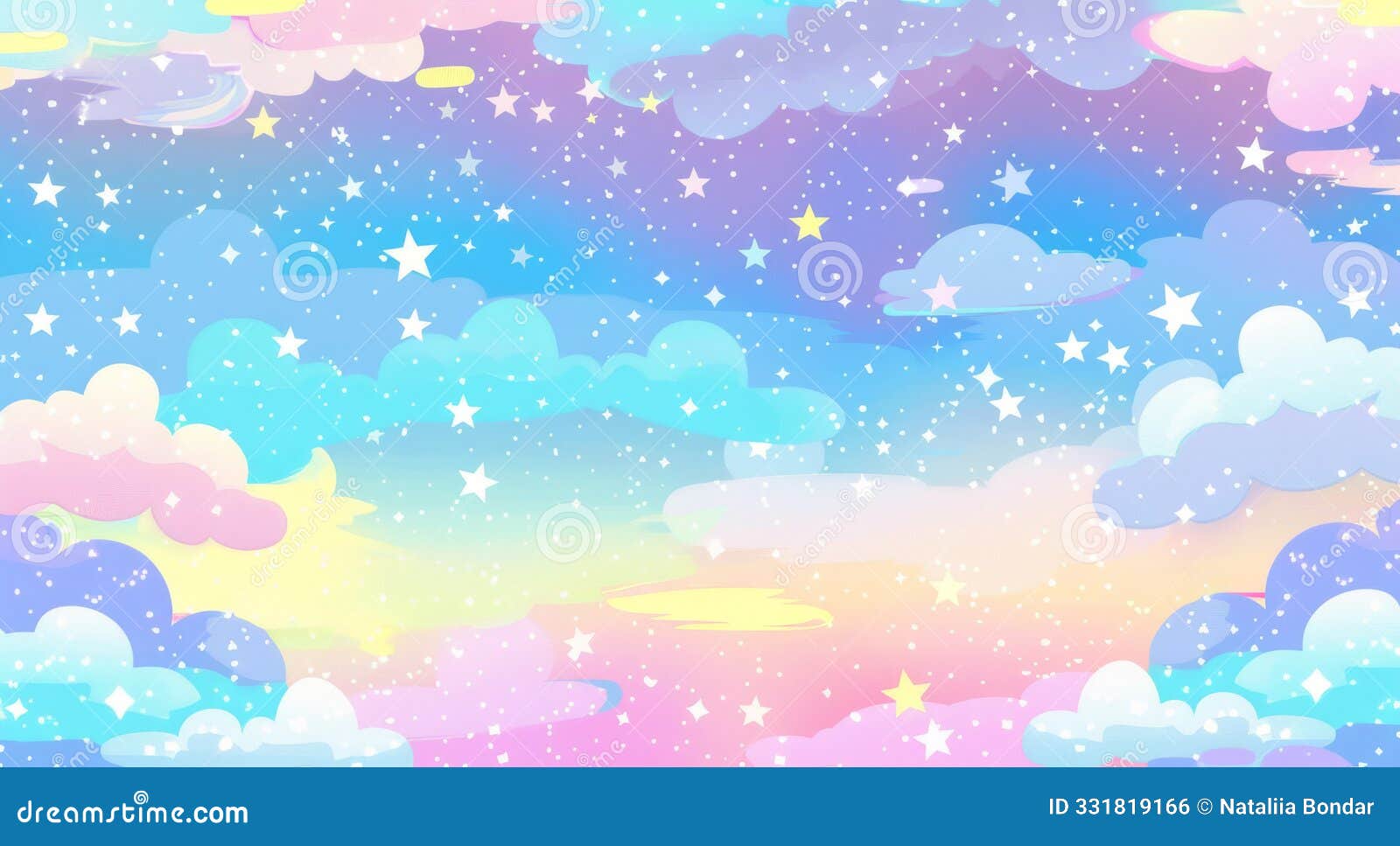 Illustration of Pastel Clouds and Stars in Whimsical Background Pattern ...