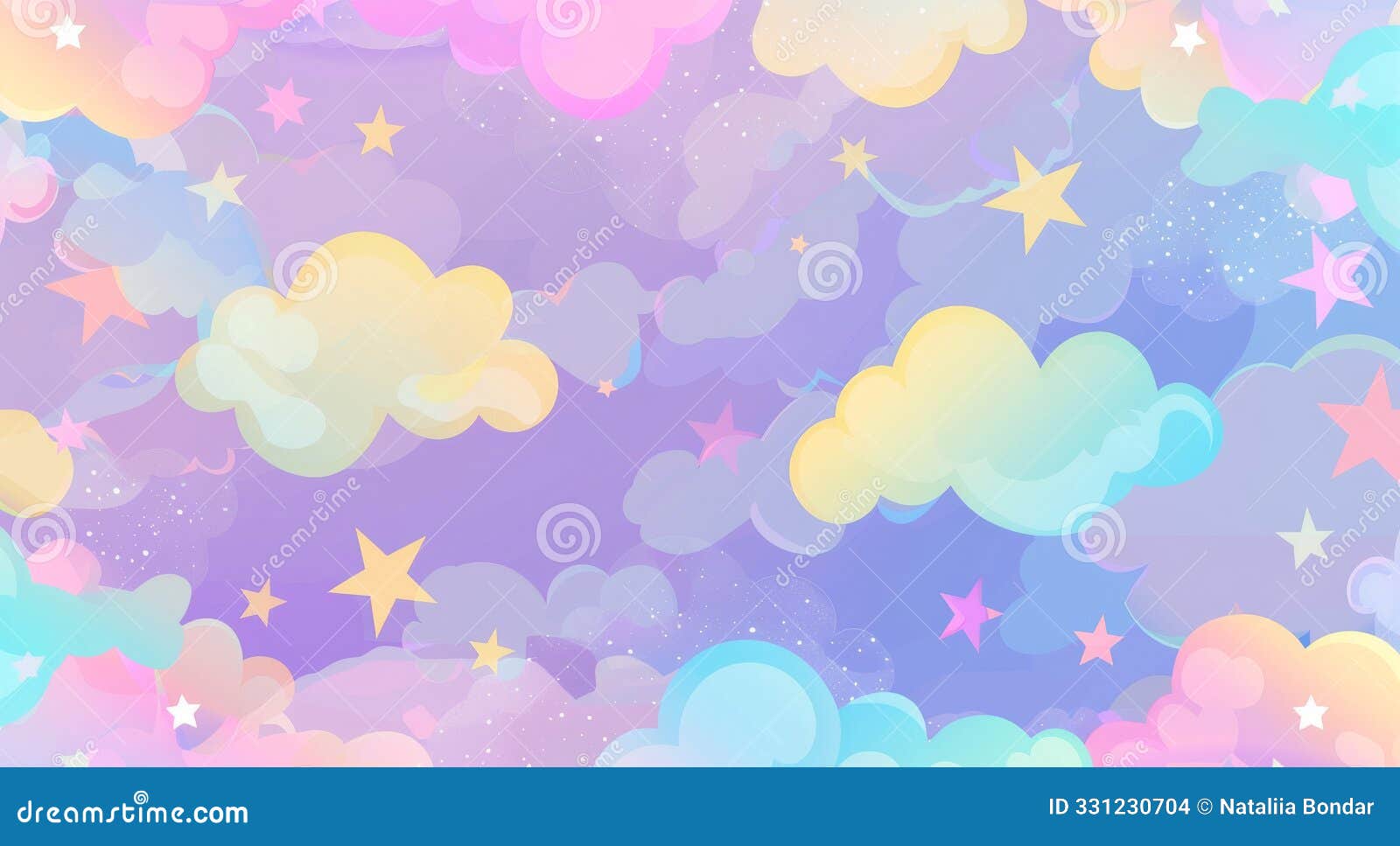 Illustration of Pastel Colored Clouds and Stars in Background Pattern ...