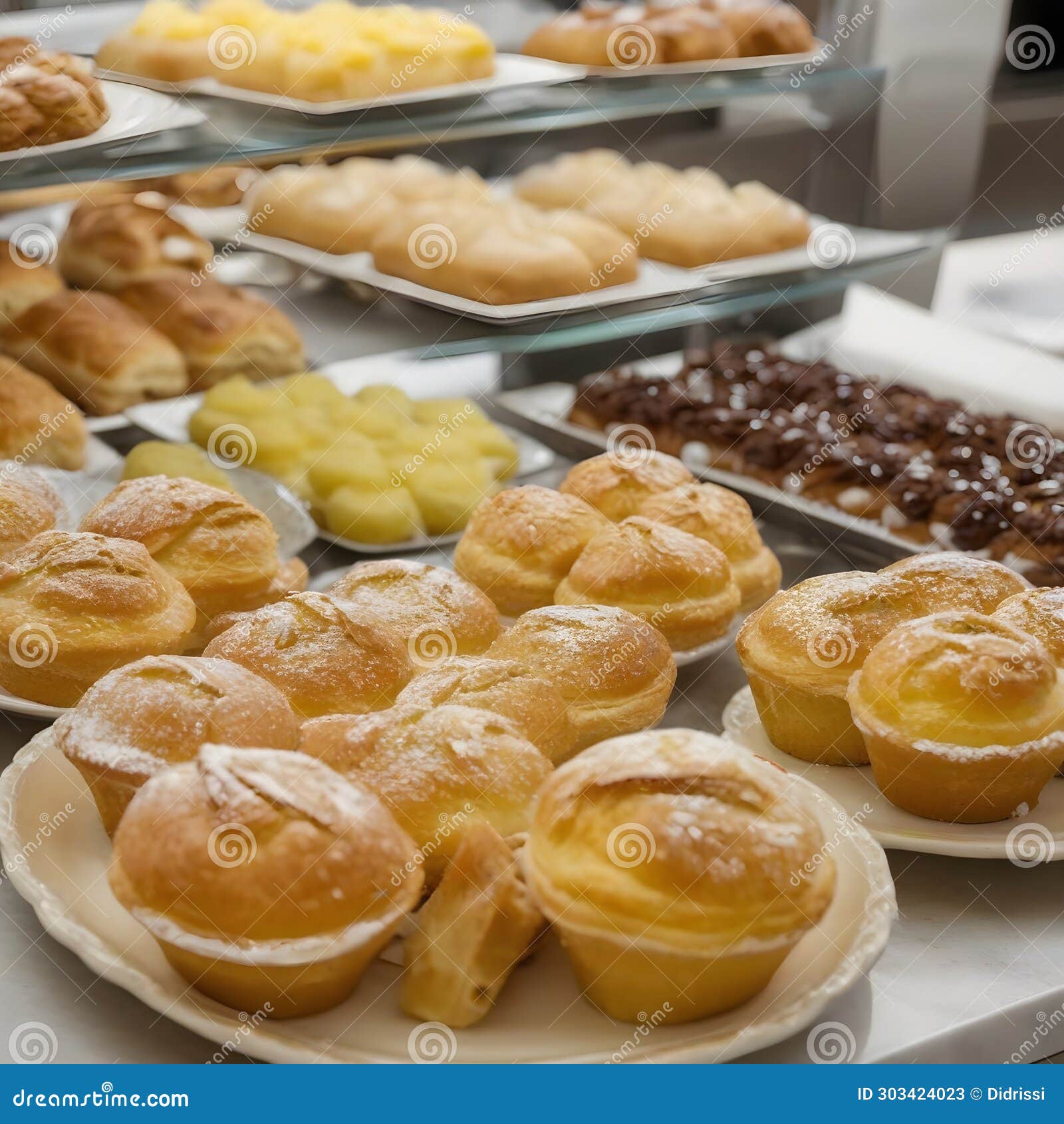 Close Up of Pastries on Plates on Counter Stock Illustration ...