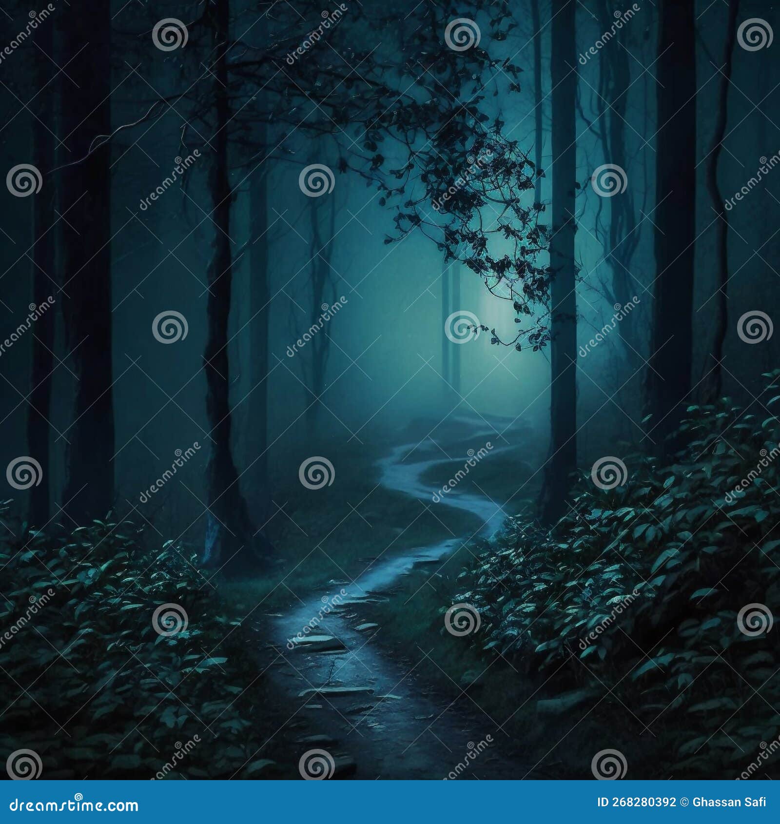 Hiking through a Moon Lit Path Stock Illustration - Illustration of ...