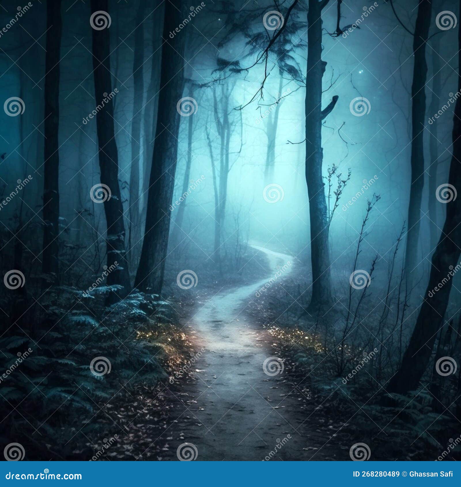 Hiking through a Moon Lit Path Stock Illustration - Illustration of ...