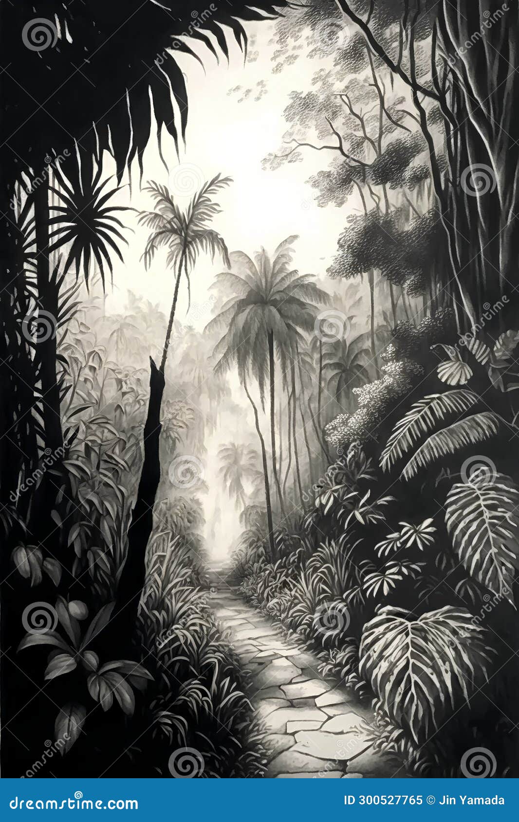 Illustration of a Path in the Jungle with Palm Trees and Plants Stock ...