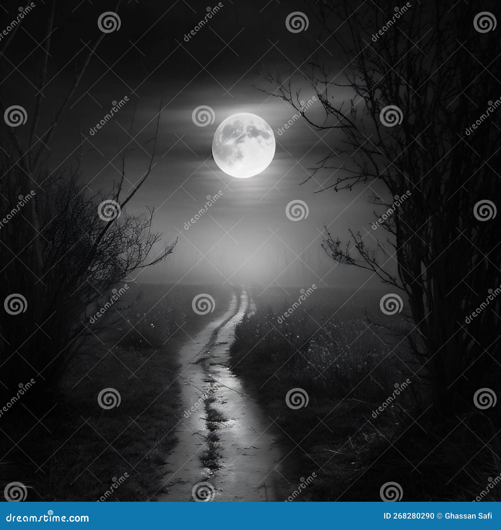 Hiking through a Moon Lit Path Stock Illustration - Illustration of ...