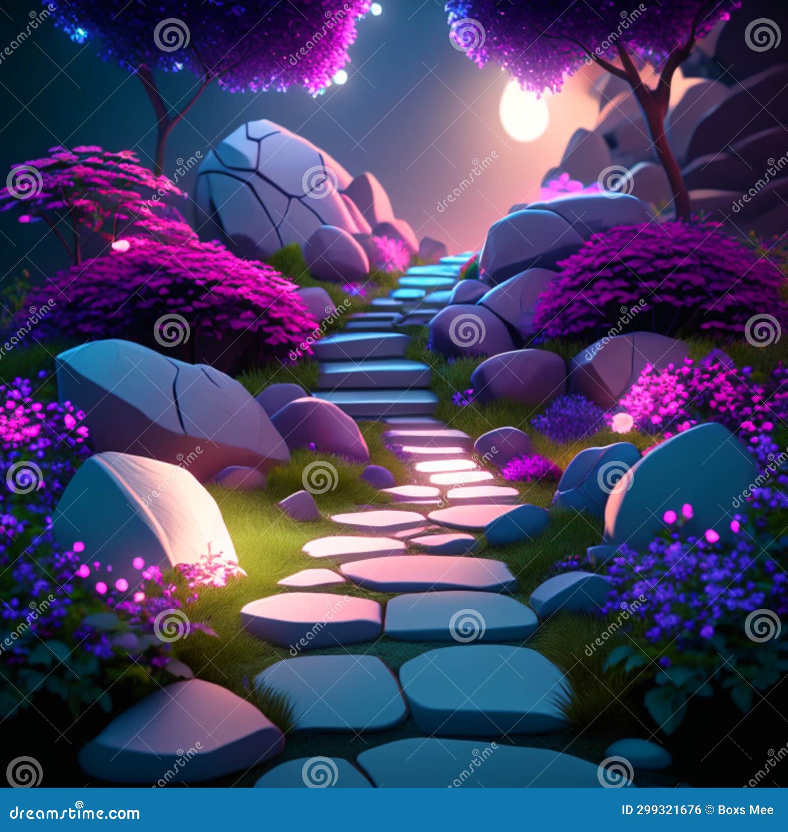 Illustration of a Pathway in the Forest at Night. Vector Illustration ...