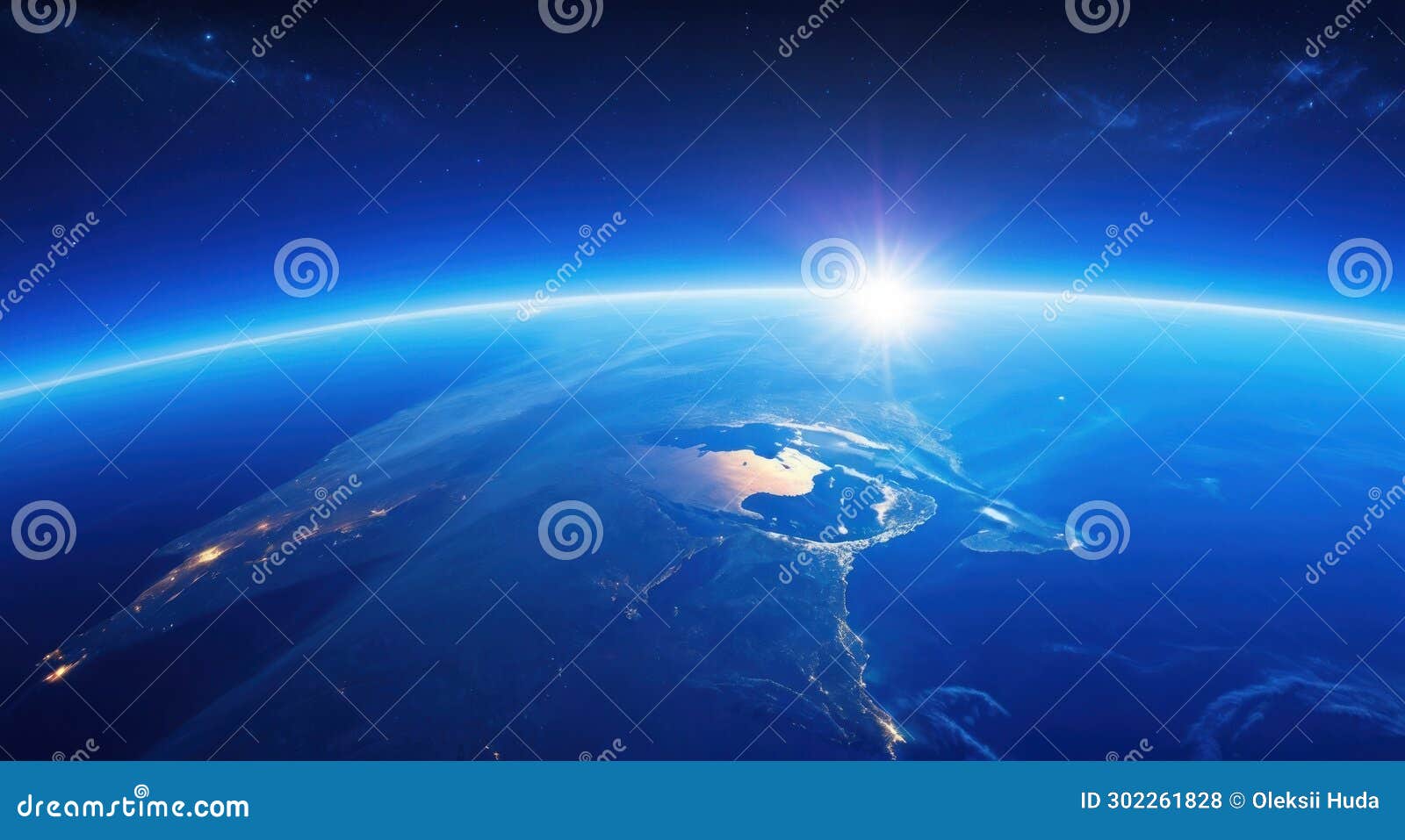Blue Sunrise, View of Earth from Space Stock Illustration ...