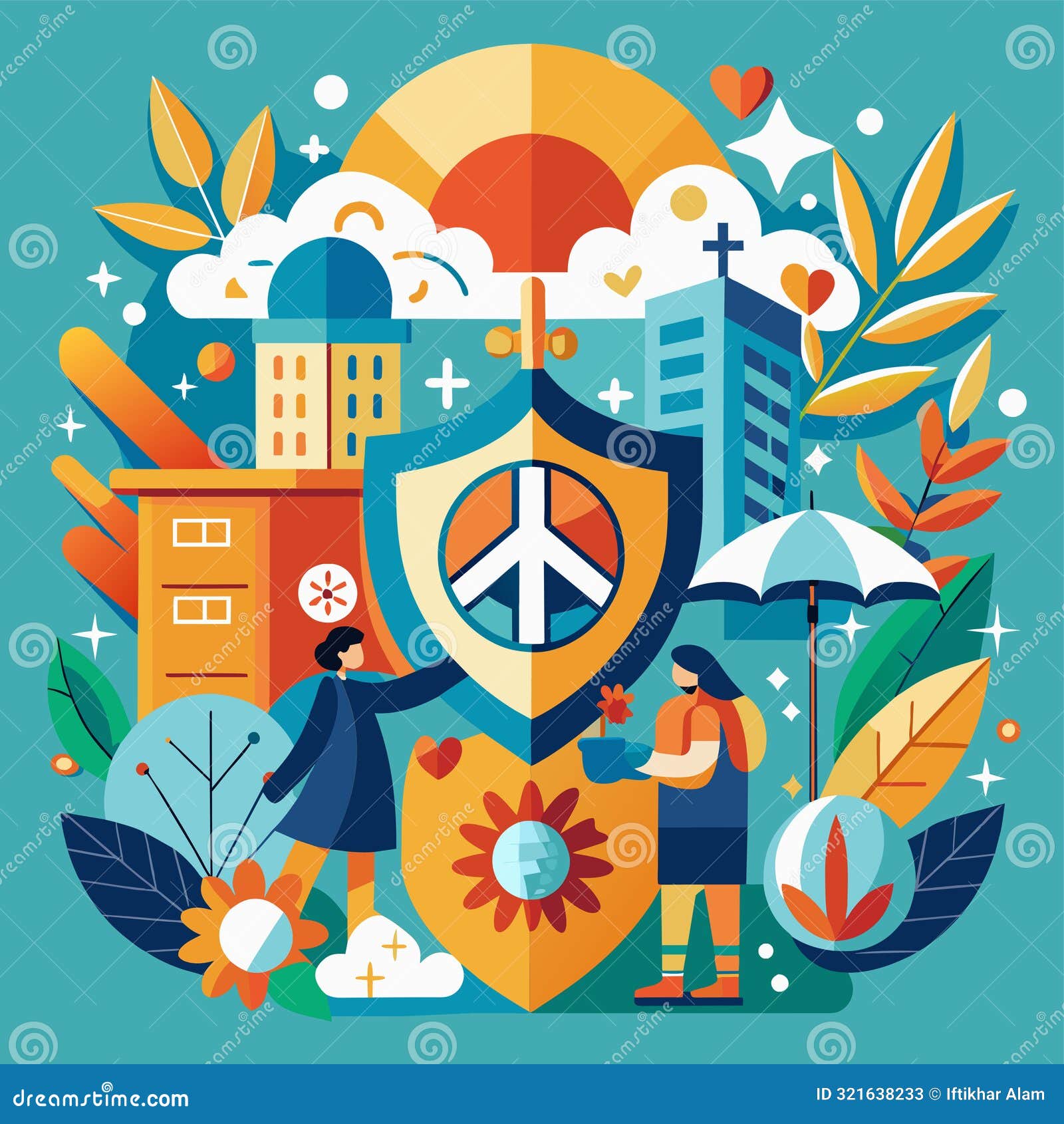 Illustration of Peace Symbol Inside a Shield, Showcasing Insurance ...