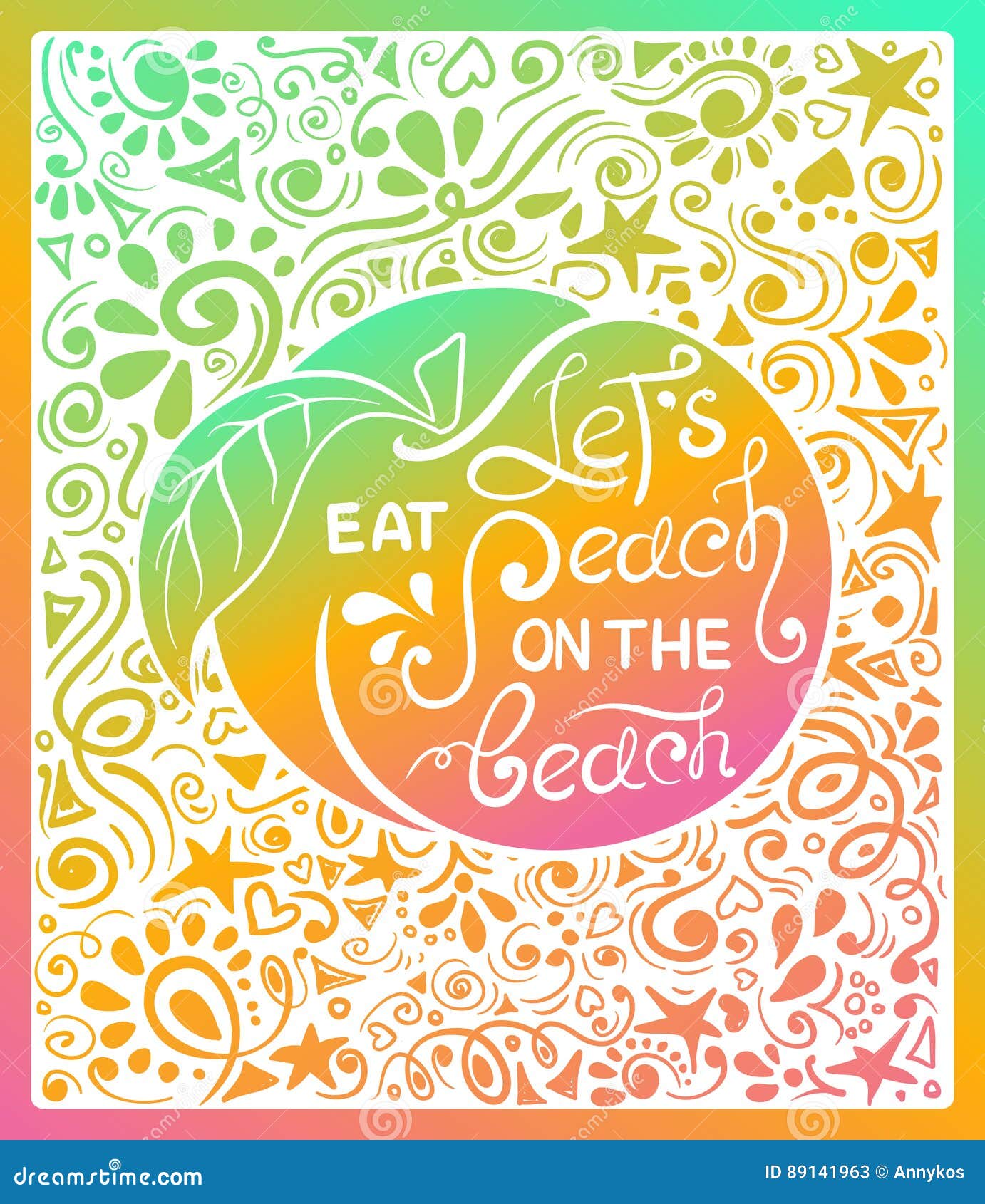 Illustration of Peach Fruit and Hand Drawn Lettering. Stock Vector ...