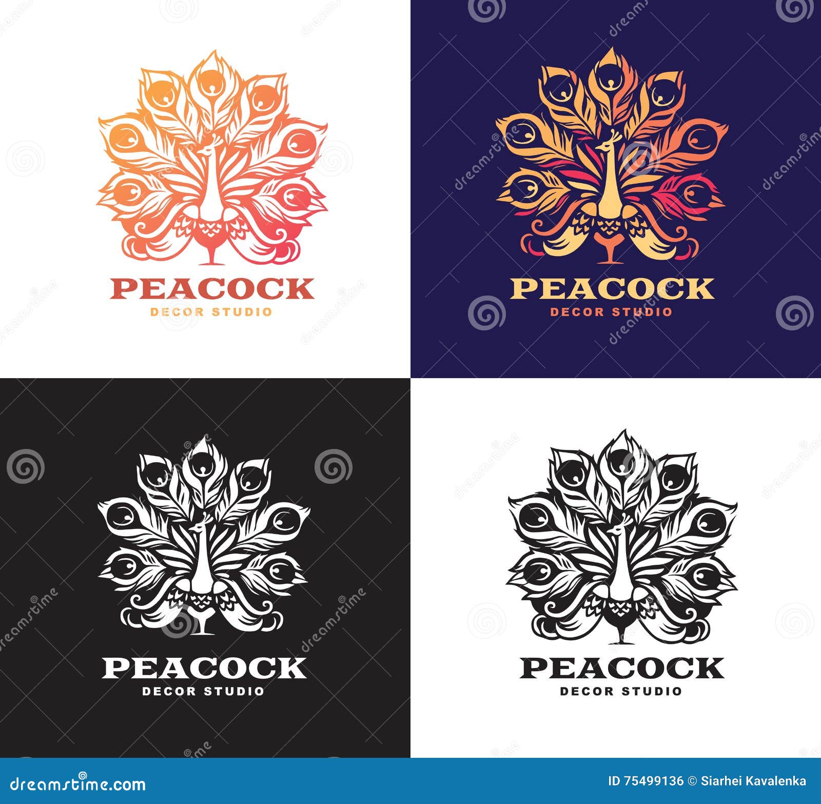 Illustration Peacock, Set Logo Design. Stock Vector - Illustration of ...