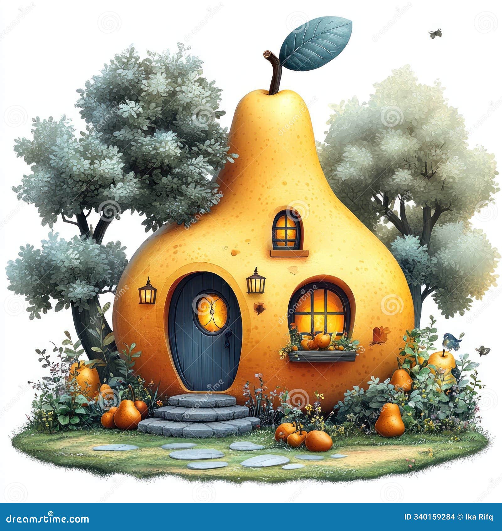 Illustration of a Pear Shaped House with a Garden Stock Photo - Image ...
