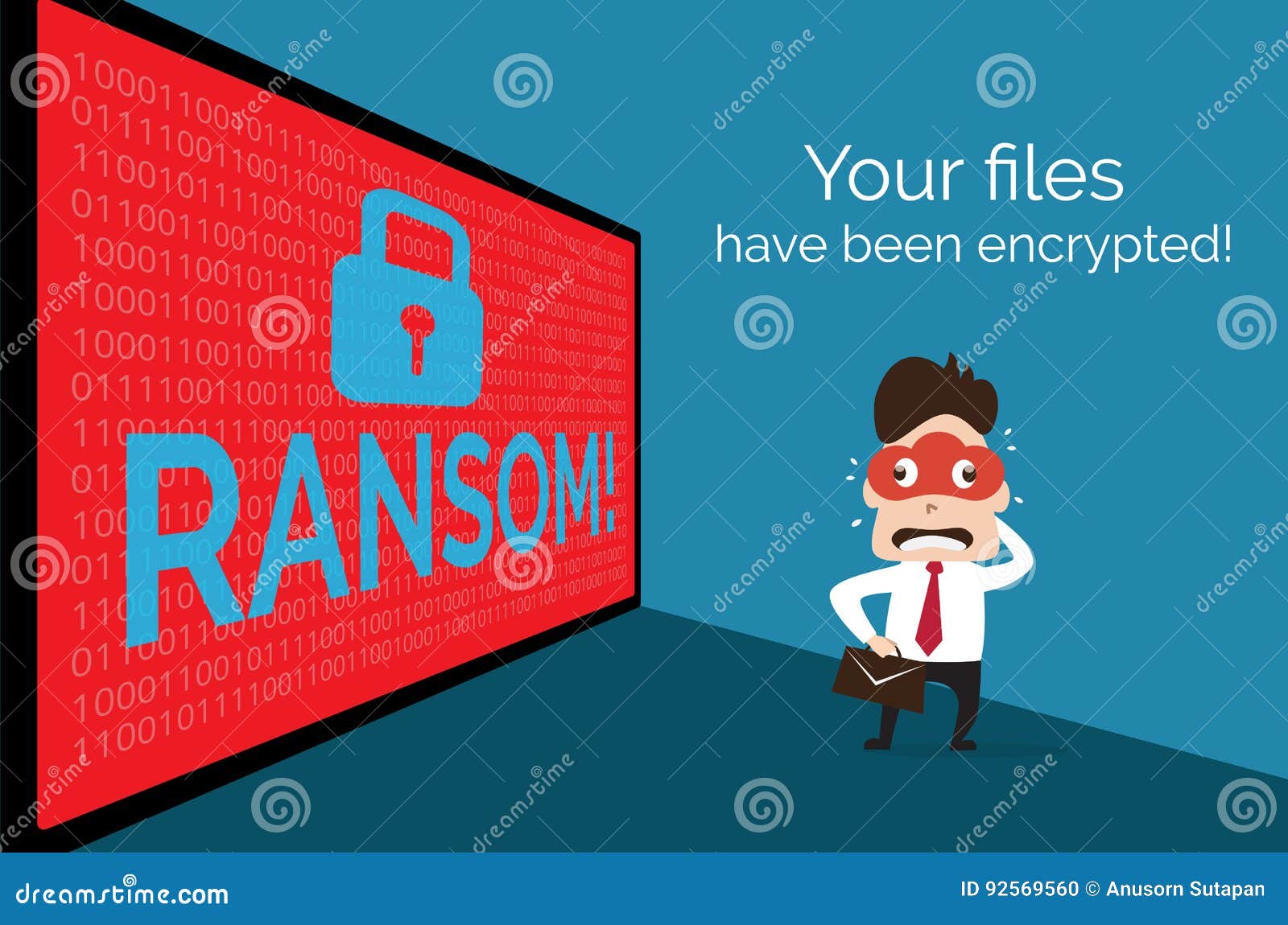 Malware Wanna Cry Ransom Ware Virus Encrypted Cartoon Vector ...