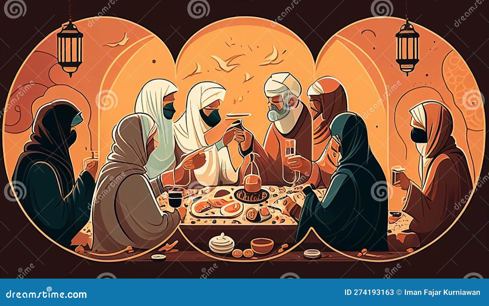 Illustration of People Breaking the Fasting Stock Illustration ...