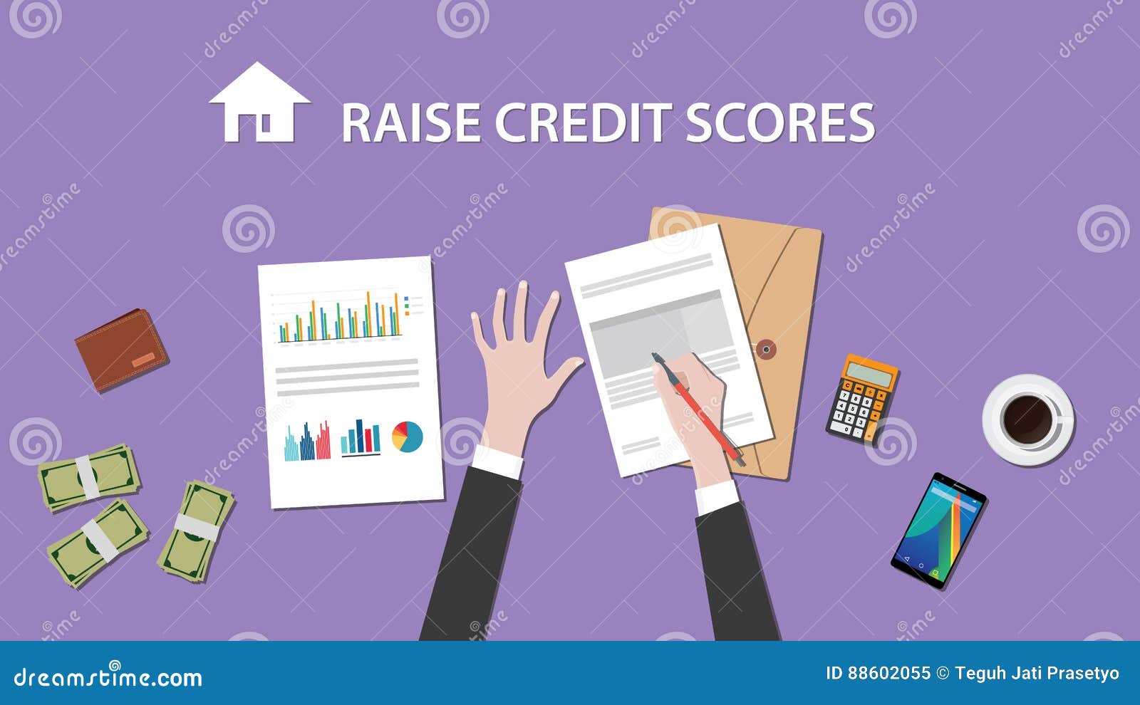 Illustration of People Counting Raise Credit Score on a Paperwork with ...